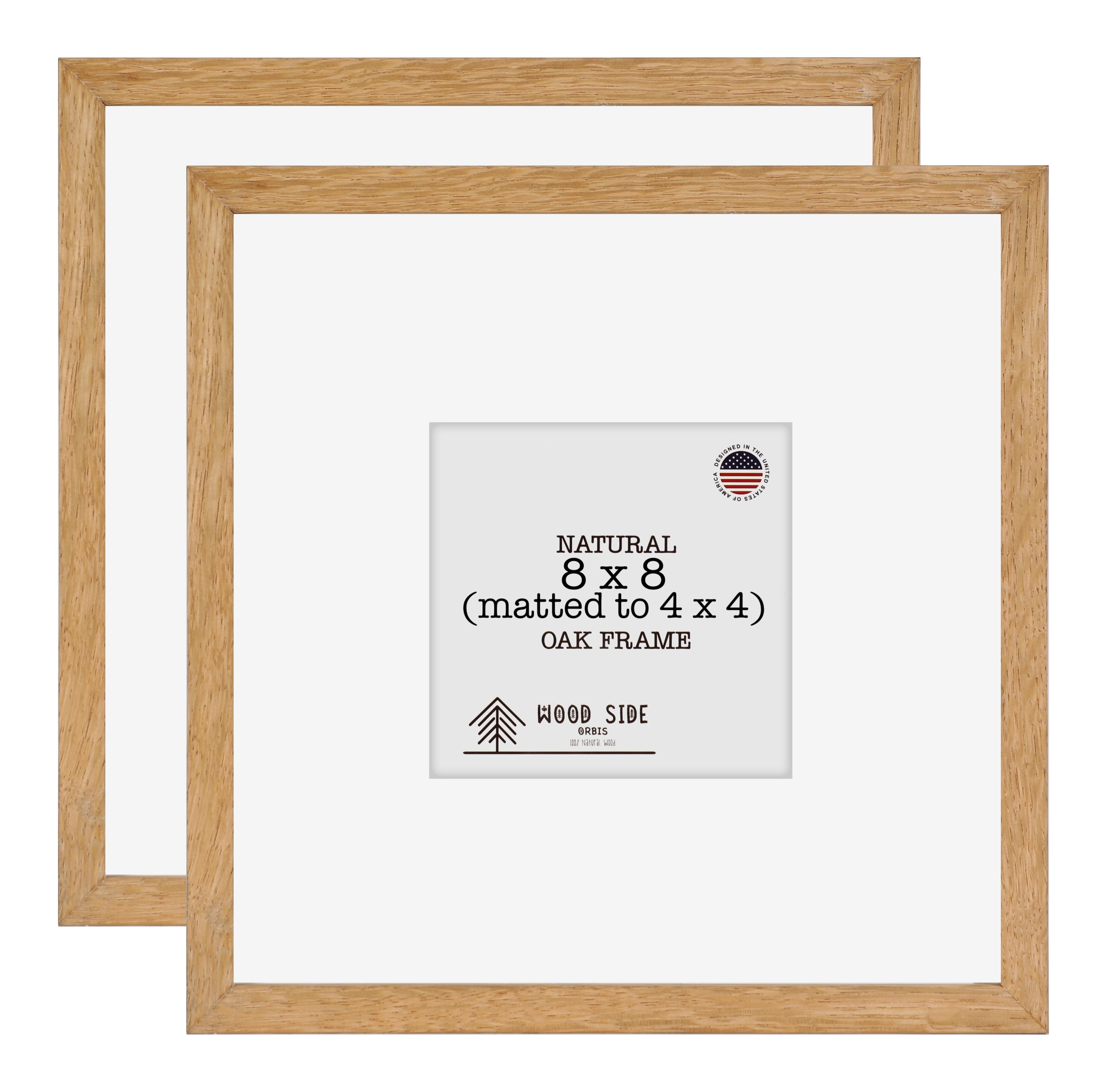 Oak Wood Picture Frames 8x8 with mat 4x4 - Set of 2 - Natural Solid Wood Photo Frame Real Glass ...