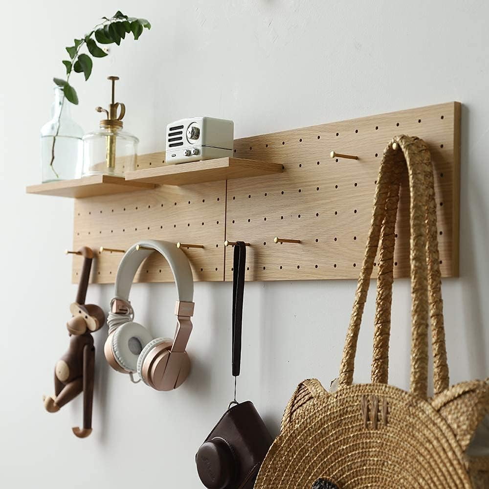Oak Wooden Pegboard Modular Display Organization Storage Wall Hooks ...