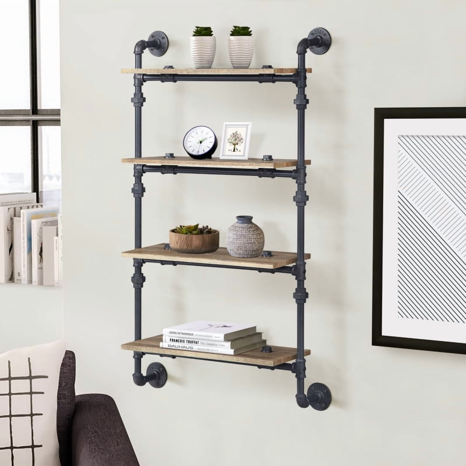 Oak and Sandy Black Rectangle 4-tier Wall Shelf - Walmart.com