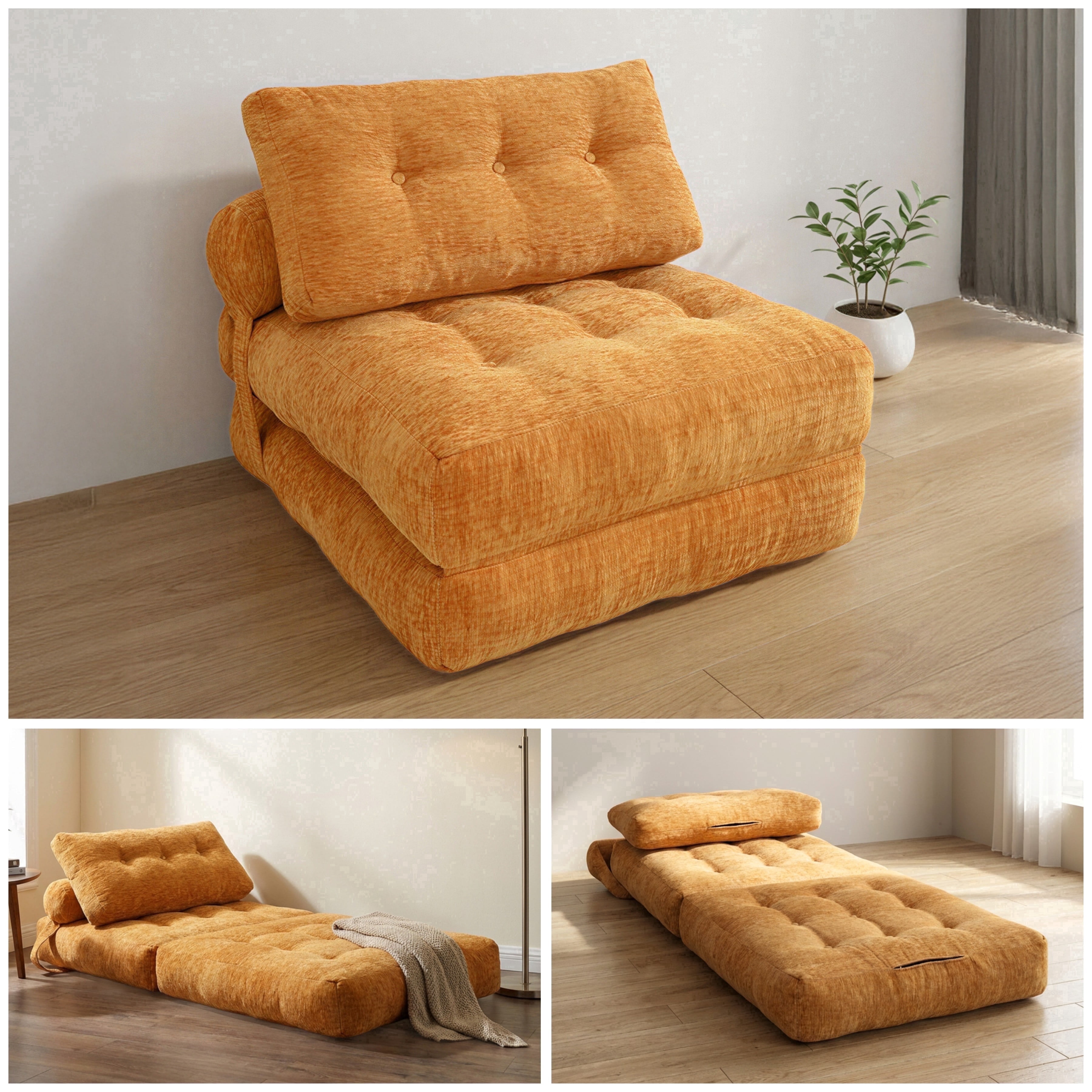 Oak and Birch Boneless Folding Sofa Bed, Convertible Floor Futon Chaise ...