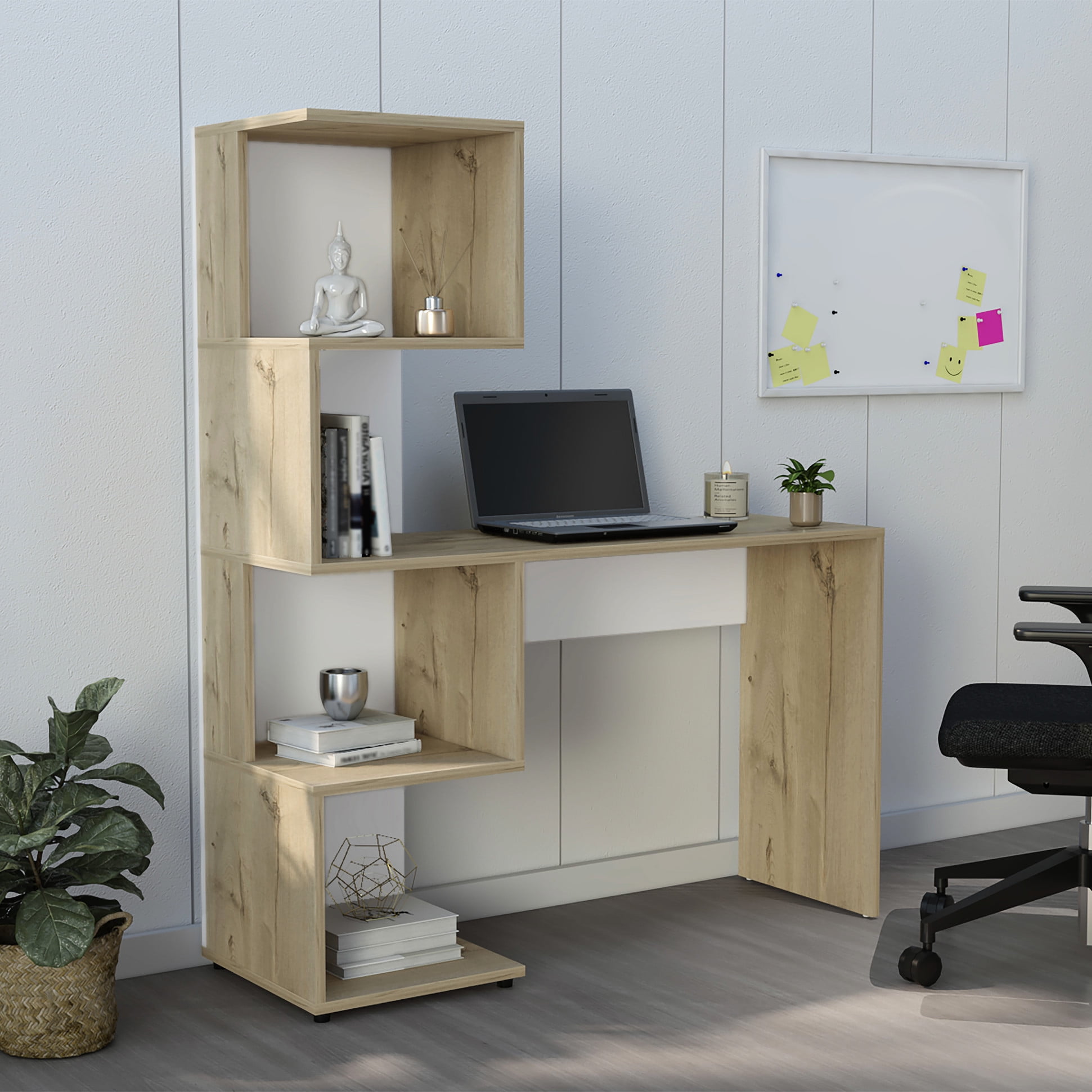 Oak/white Computer Desk , 47.24"w X 16.47"d Work Surface With Four Storage, Particle Board For ...