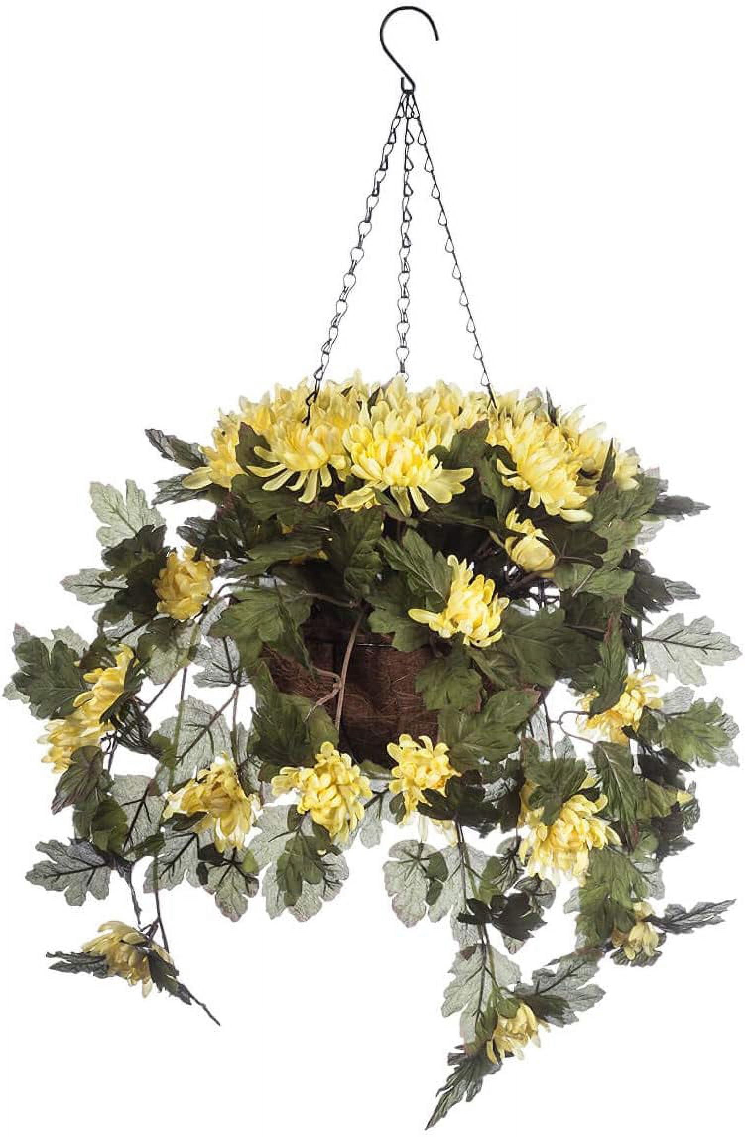 OakRidge Fully Assembled Artificial Mum Hanging Basket, Yellow, 10” Diameter with 18” Long Chain ...