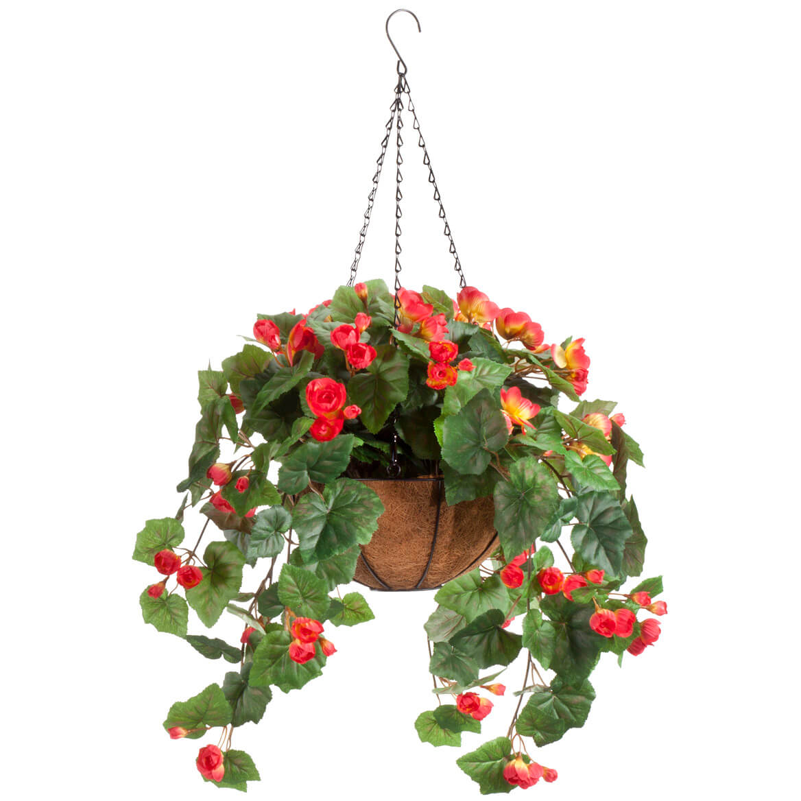 OakRidge Artificial Begonia Basket, Fully Assembled, Coral Flowers, 10'' Metal Basket with 18 ...