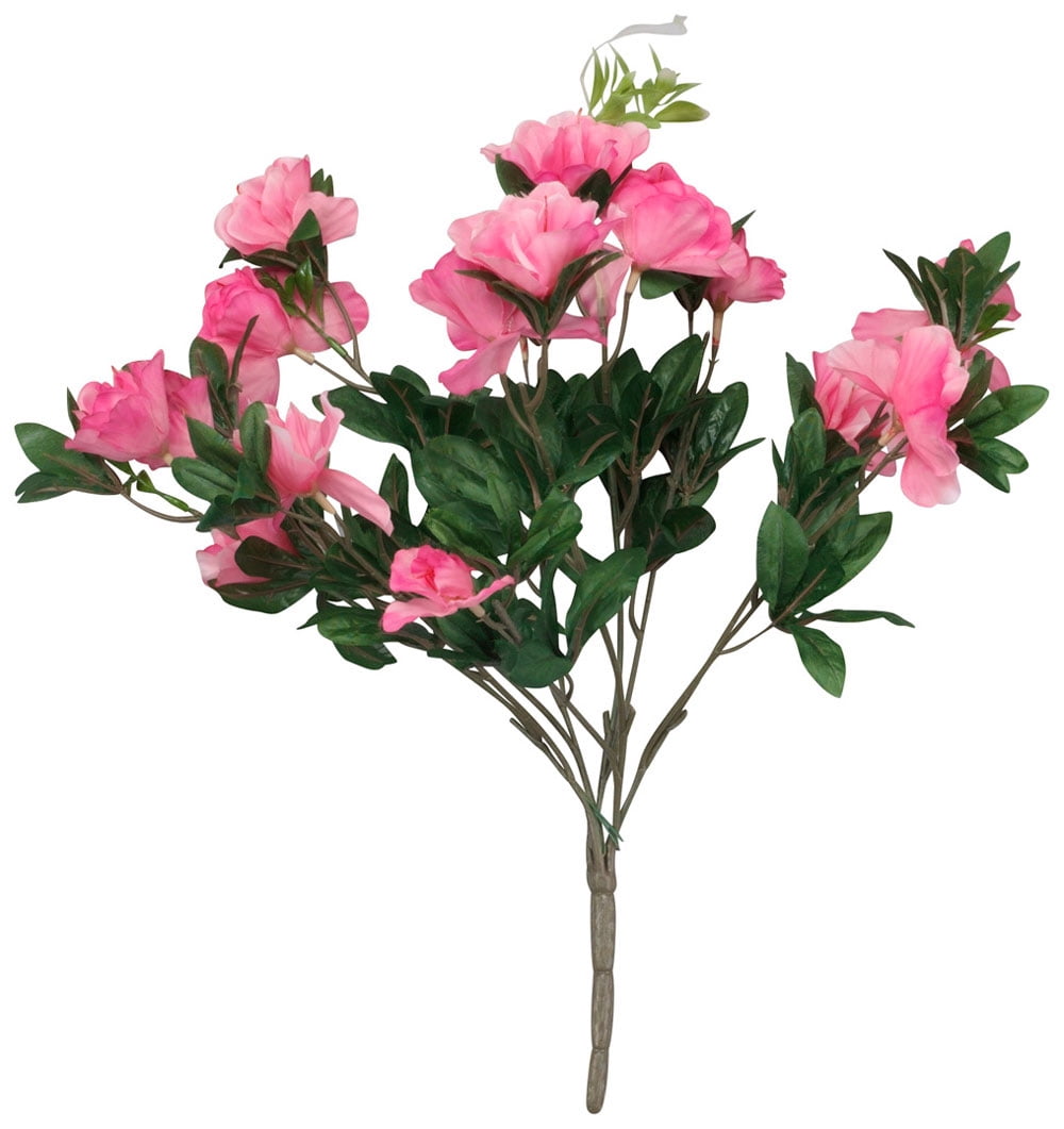 OakRidge Silk Azalea Bush – Artificial Flowers Outdoor Décor – Pink, 17 ...
