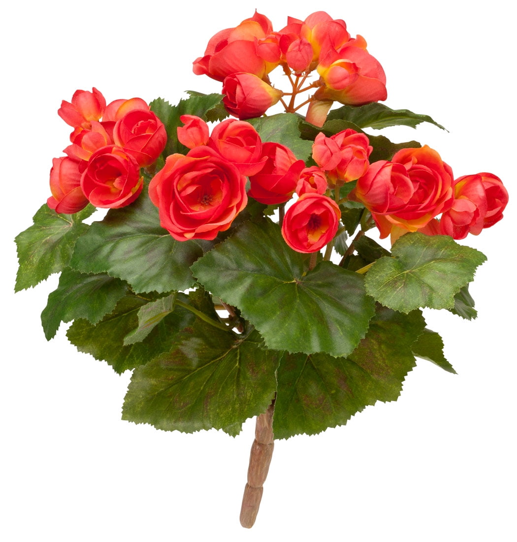 OakRidge Silk Begonia Bush – Artificial Flowers Outdoor Décor – Coral ...