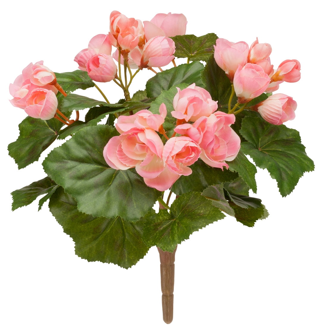 OakRidge Silk Begonia Bush – Artificial Flowers Outdoor Décor – Pink ...