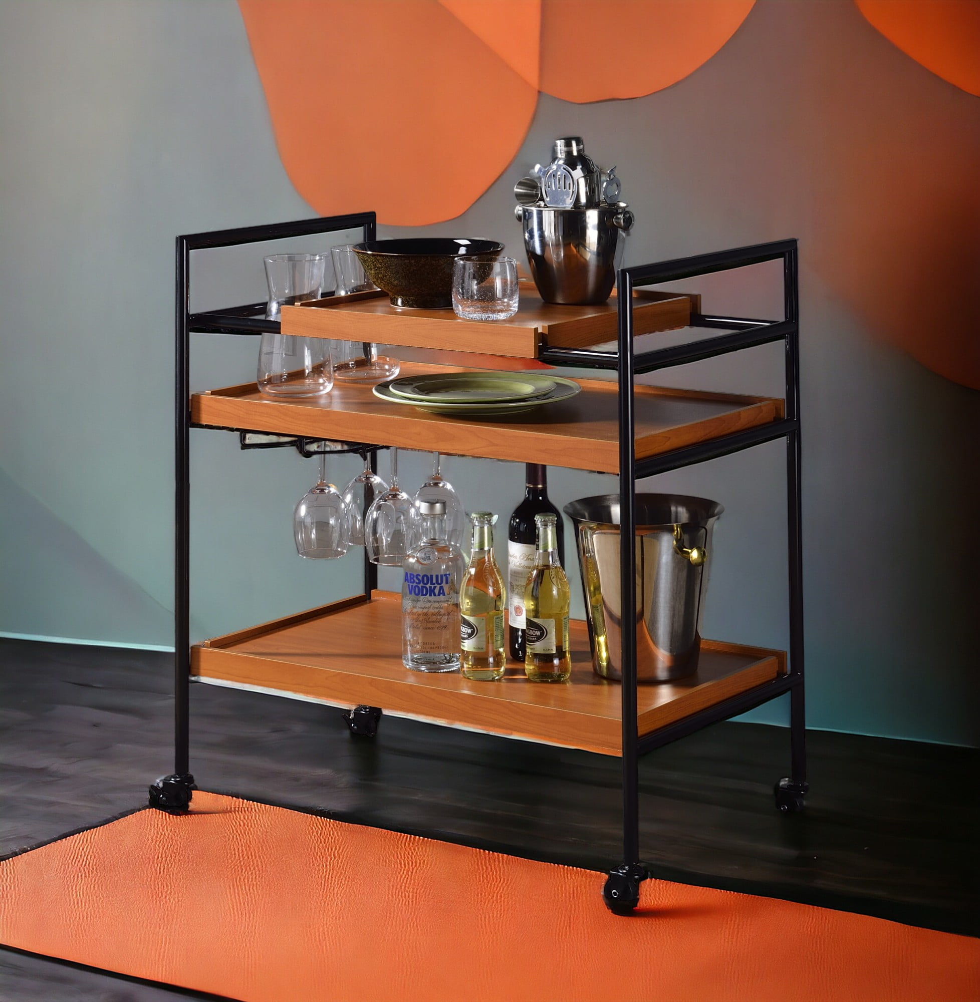 Oaken Honey Oak & Black Finish Serving Cart - Walmart.com