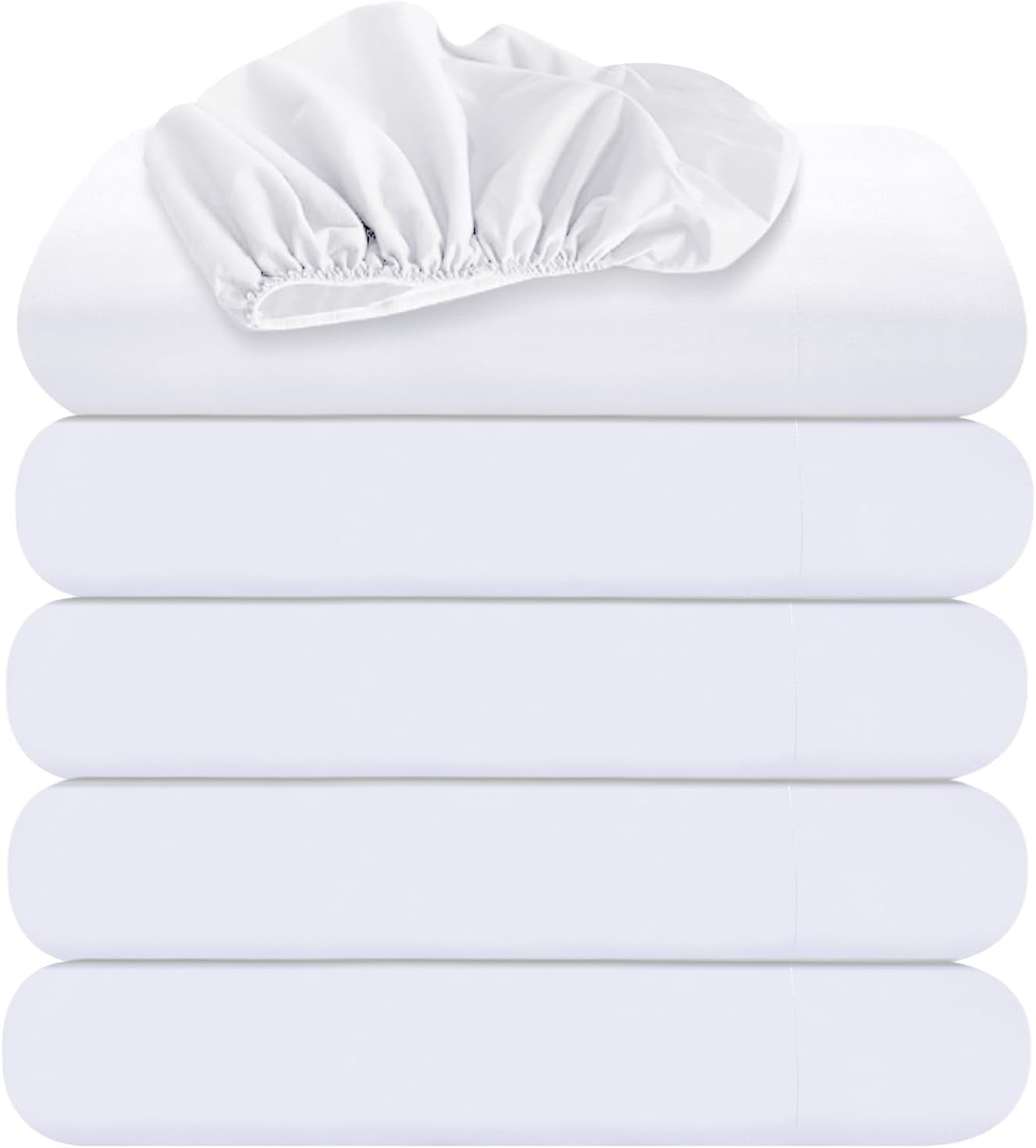 Oakias Full Fitted Sheets White – Pack of 6 Bottom Sheets – Soft ...