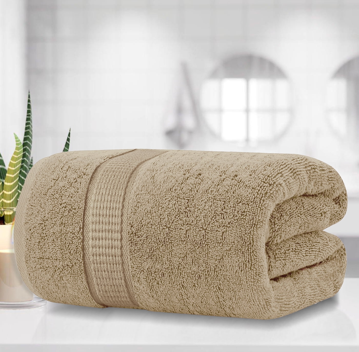 Oakias Large Bath Sheet Towel – (1 Pack) – Beige – 35 x 70 Inches ...