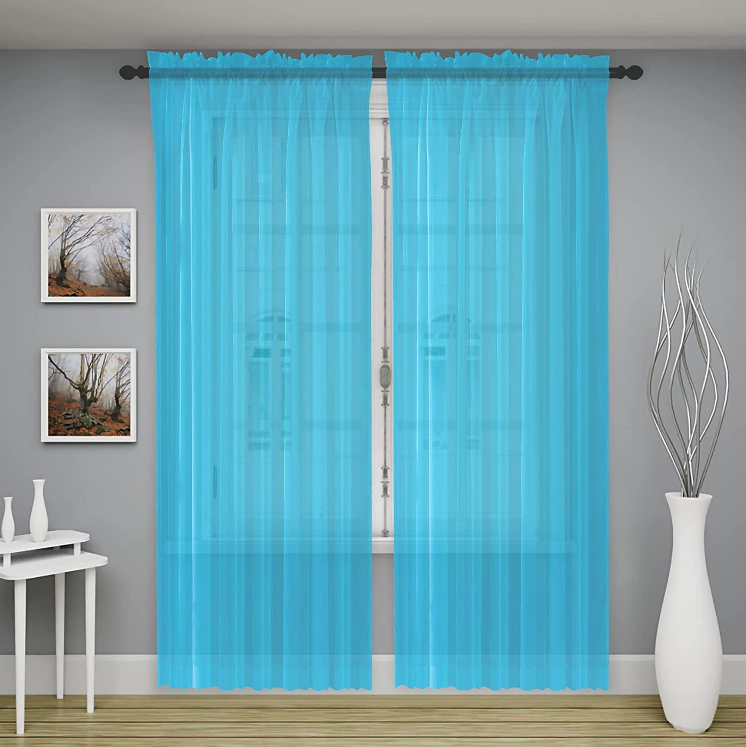Oakias Turquoise Sheer Curtains 84 Inches Long 2 Panels- Each 54" W x ...