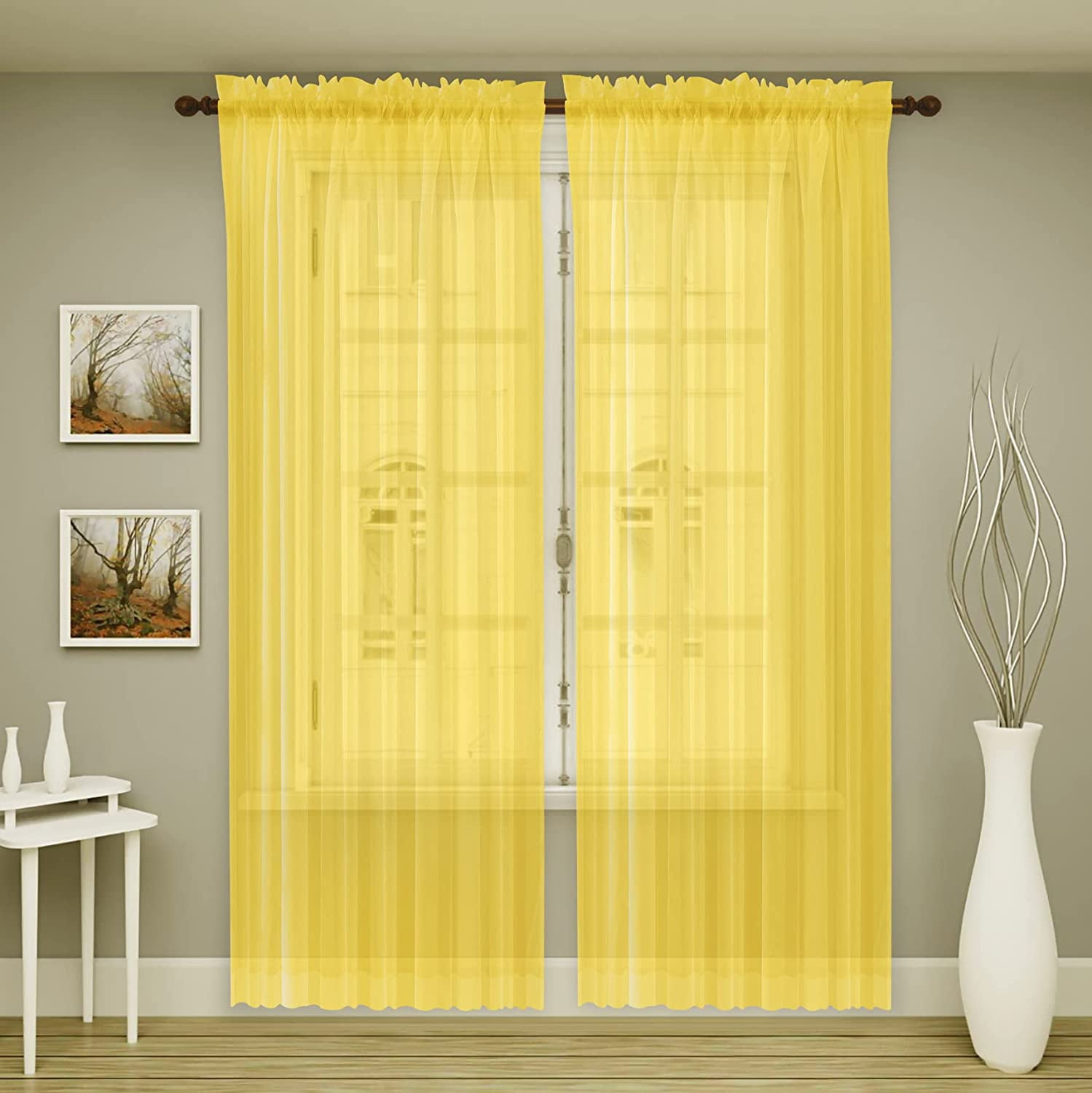 Oakias Yellow Sheer Curtains 84 Inches Long 2 Panels- Each 54" W x 84 ...