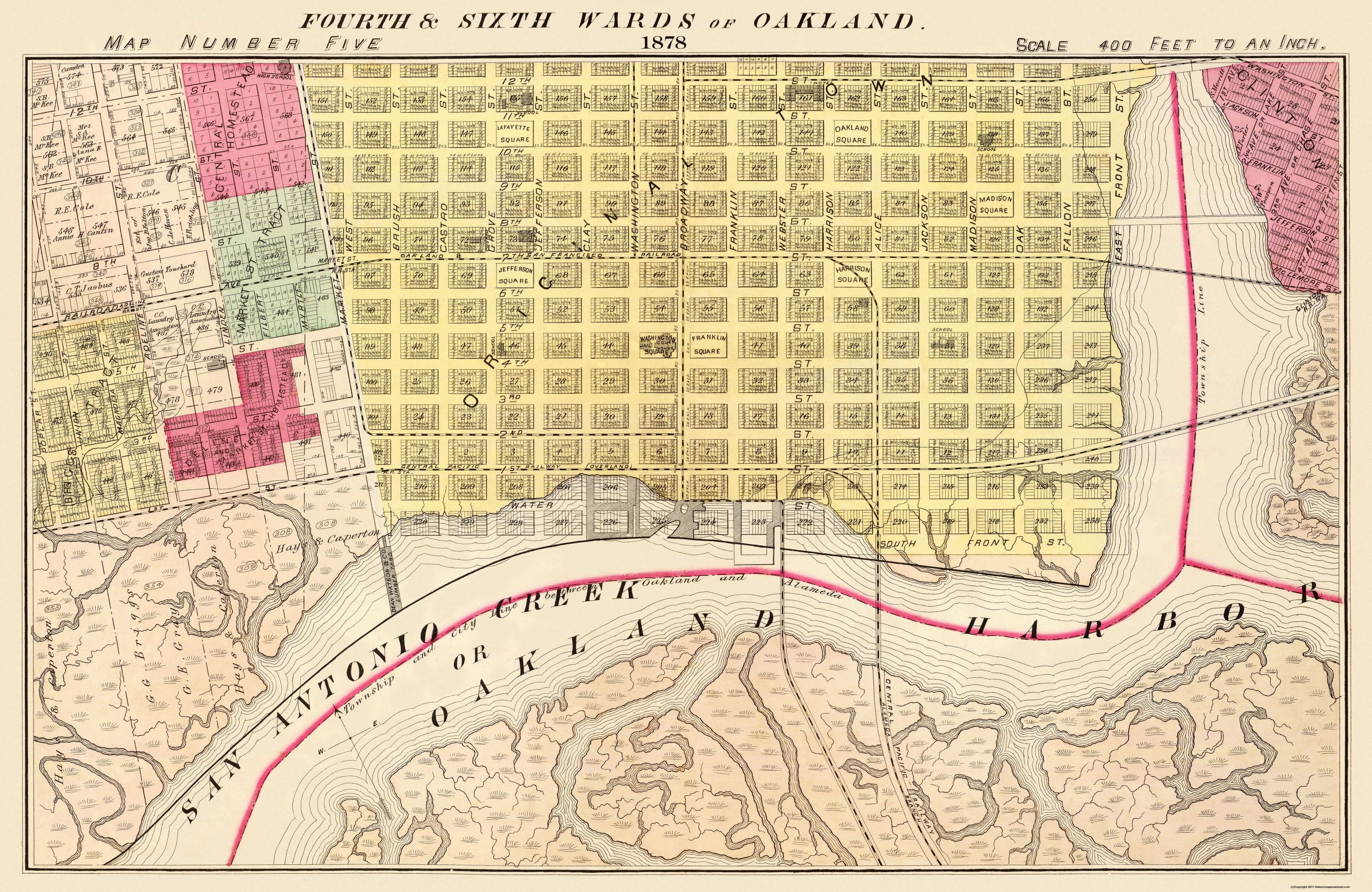 Historic City Map - Oakland 4th And 6th Wards California - Thompson ...
