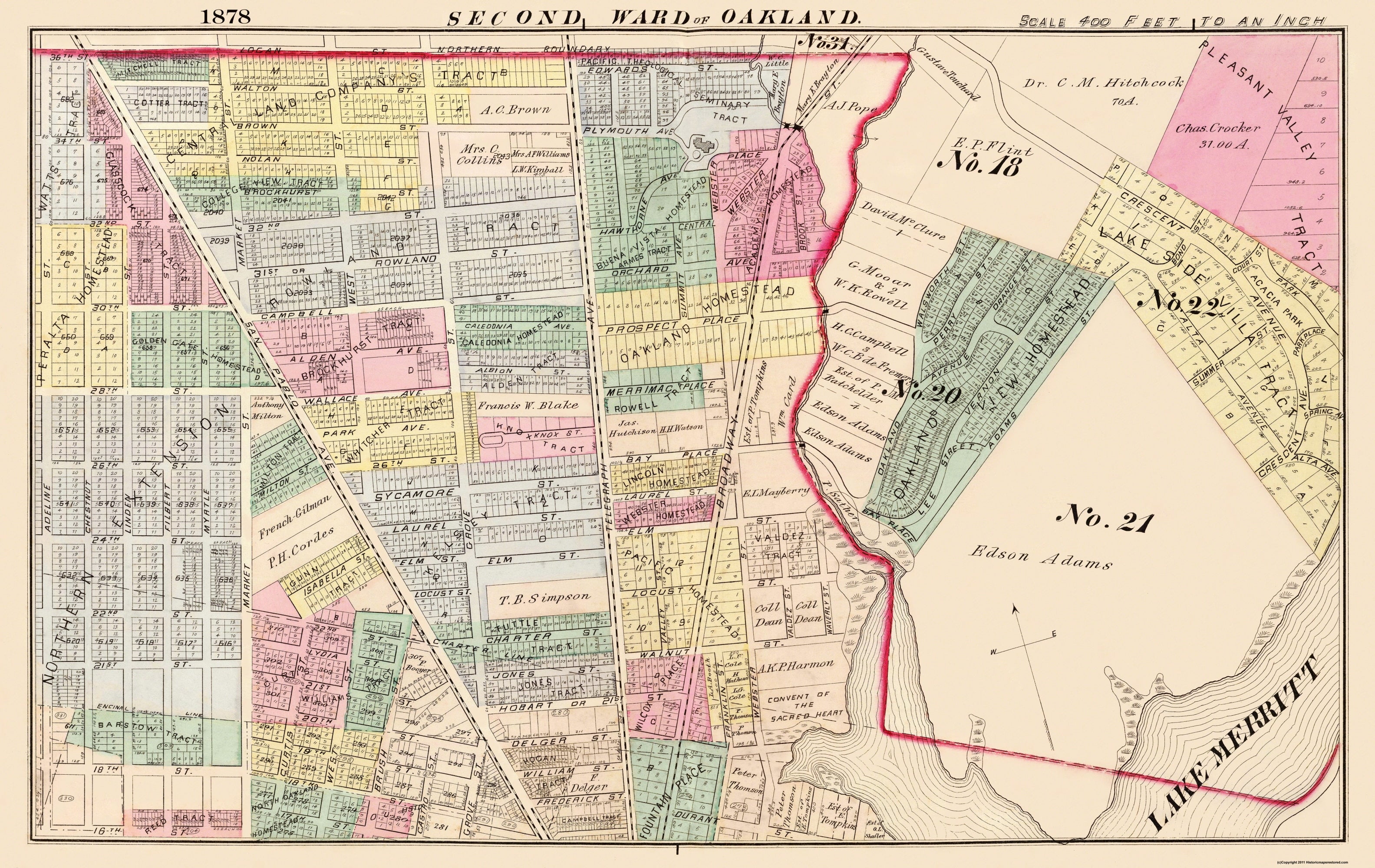 Historic City Map - Oakland California Second Ward - Thompson 1878 - 36 ...