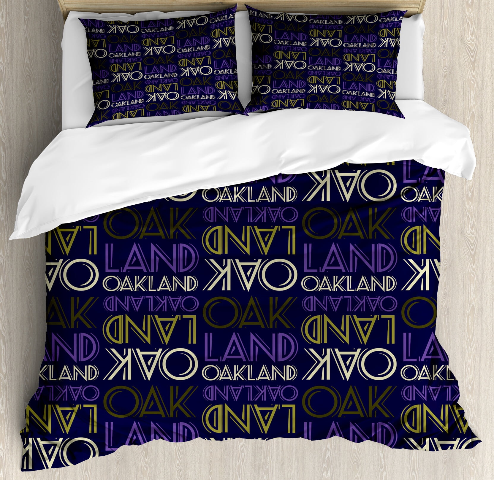 Oakland Duvet Cover Set, Repetitive Modern and Graphic Lettering Layout ...