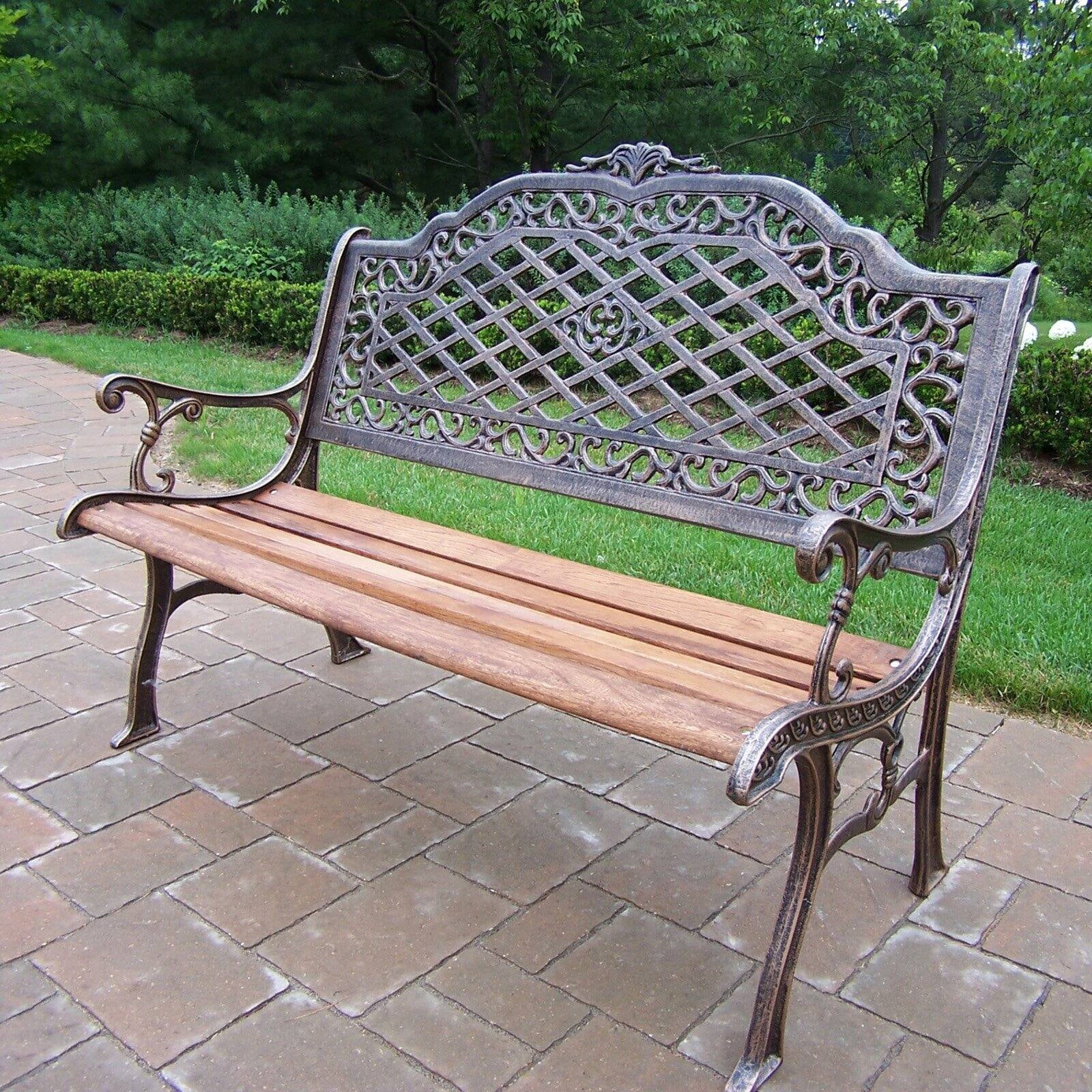 Oakland Living Mississippi High Back Cast Iron and Wood Bench in ...