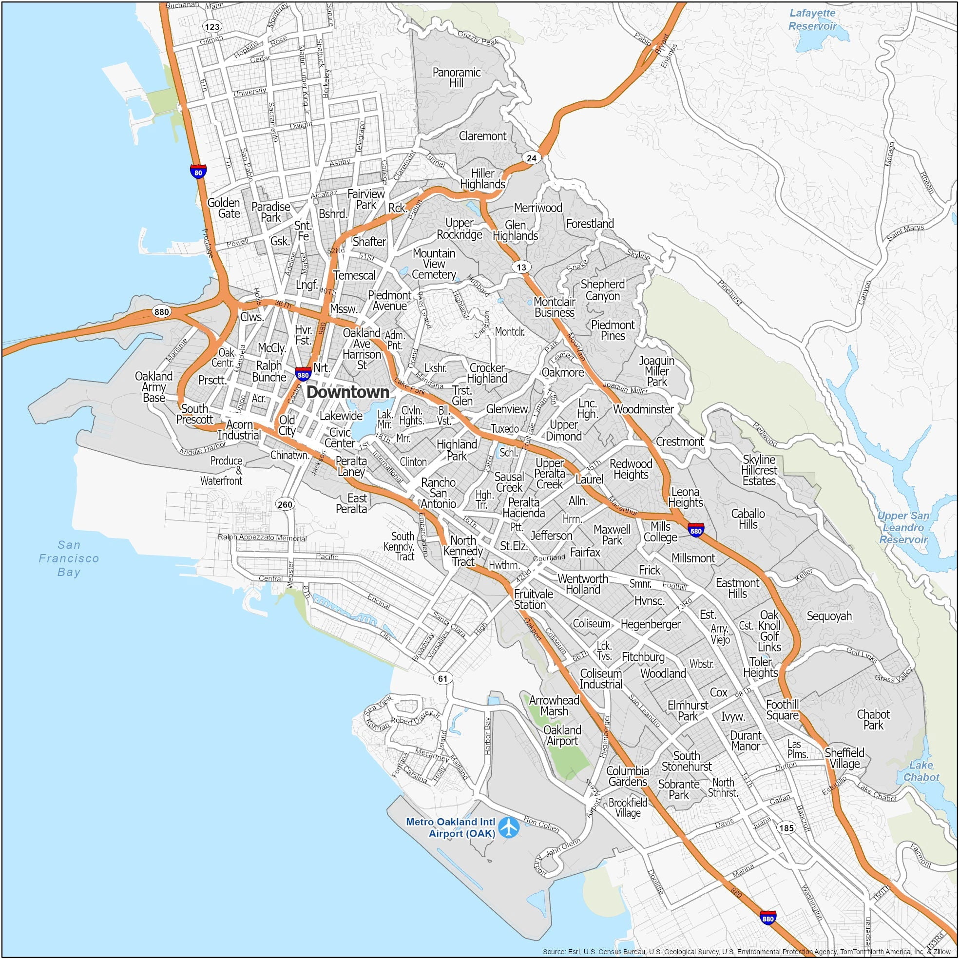 Oakland Neighborhood Map GLOSSY POSTER PICTURE PHOTO PRINT BANNER ...