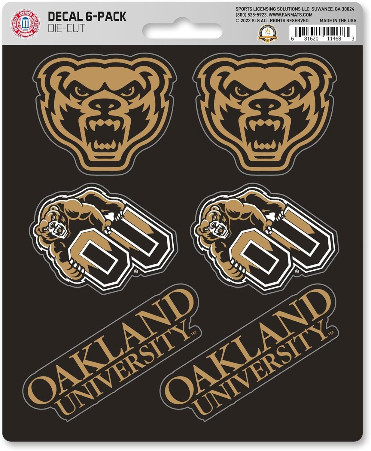 Oakland University Golden Grizzlies 6-Piece Decal Sticker Set, 5x6 Inch ...