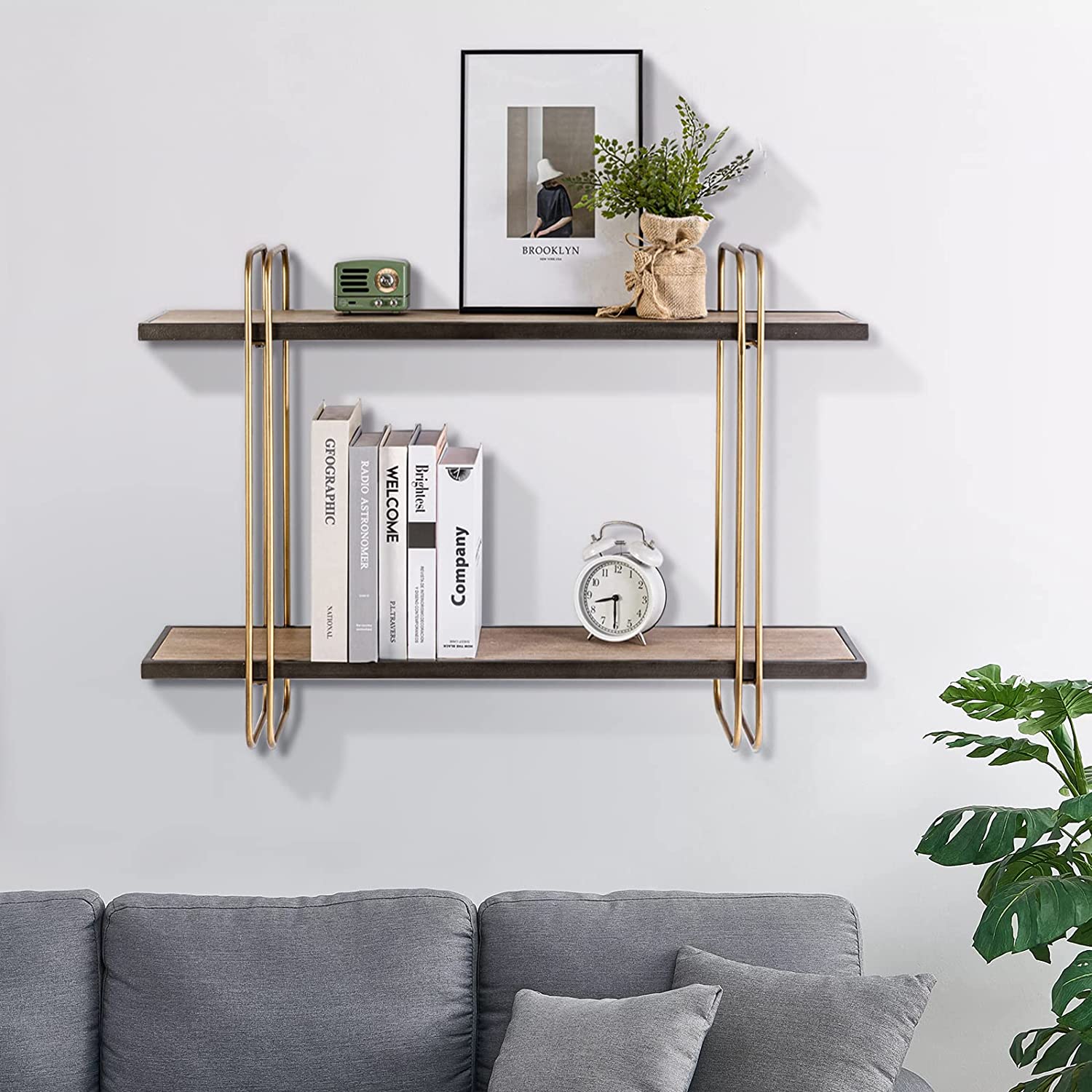 Oakrain Floating Shelves Wood, 32" Industrial Wall Shelves with Metal ...
