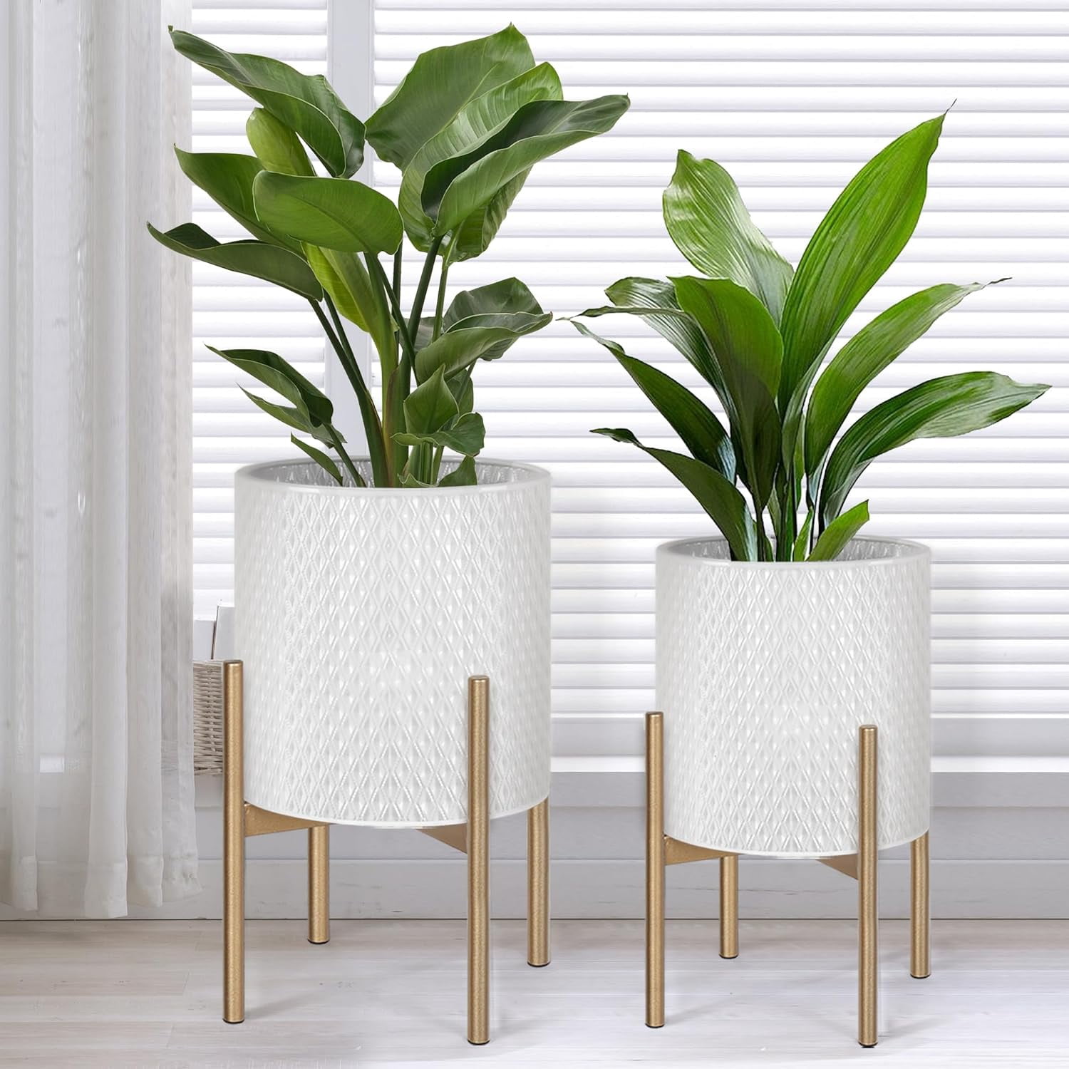 Oakrain Mid Century Planters for Indoor , Set of 2, Modern Decorative ...