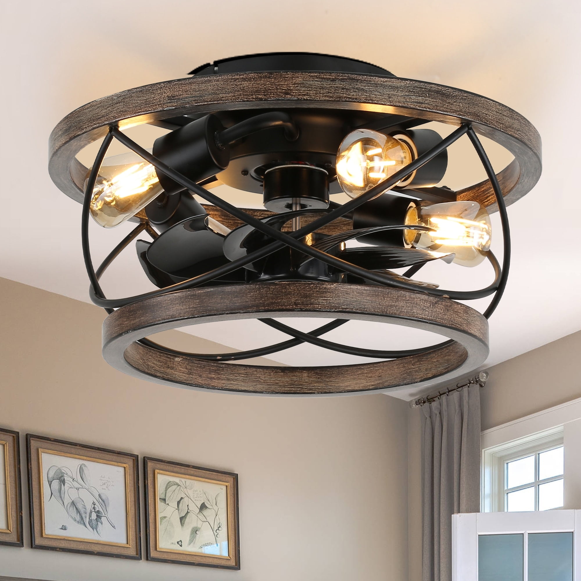 Oaks Aura 15.5/20" 5-Light Farmhouse Kitchen Island Chandelier Wood ...