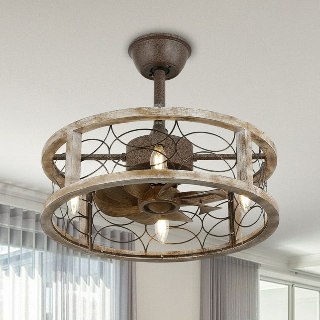 Oaks Aura 20” Rattan Boho Caged Ceiling Fan Reversible Motor Fandelier ...