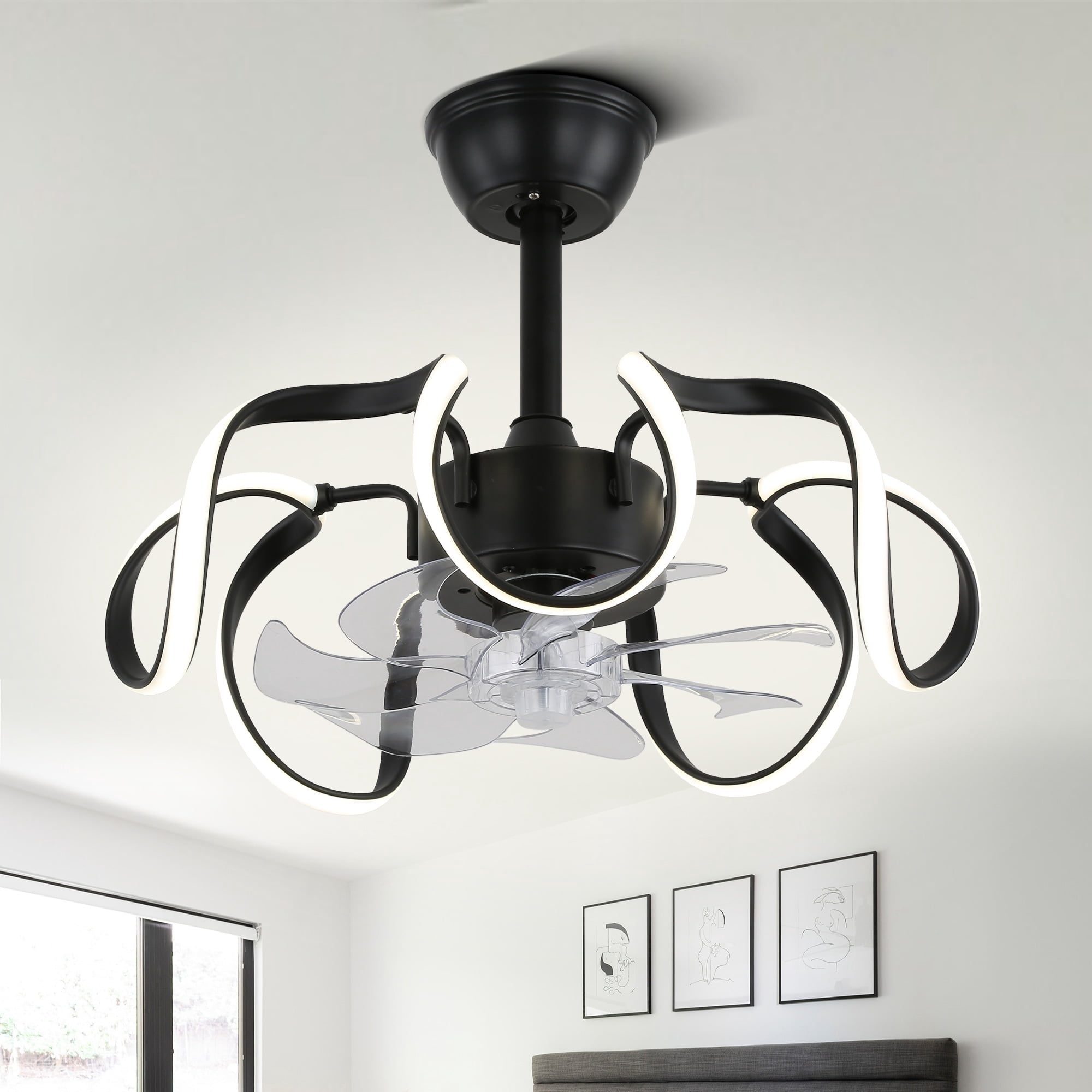 Oaks Aura 20in.Futuristic Modern Flush Mount Ceiling Fan with Light,6 ...