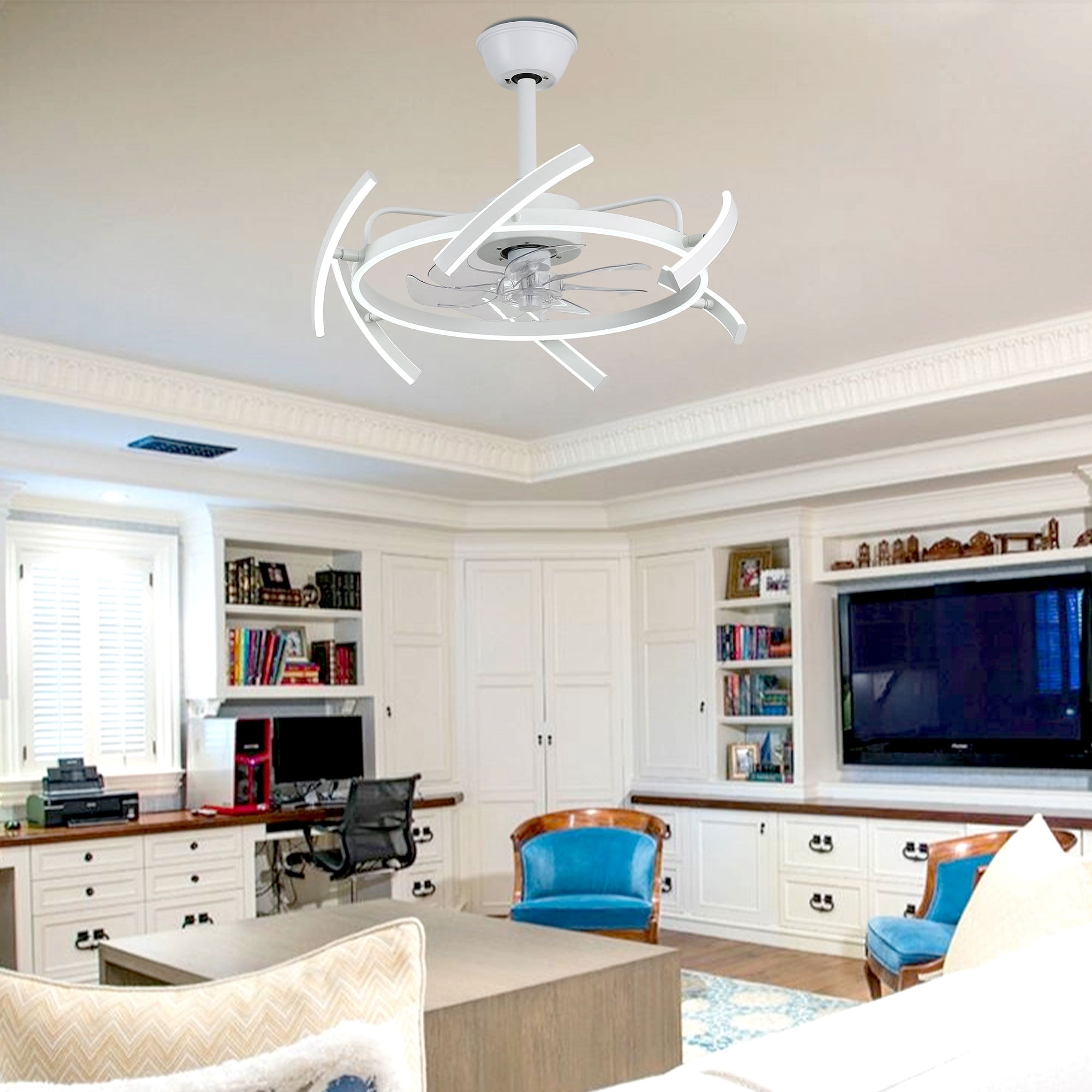 Oaks Aura 24" DIY Shape Adjustable Ceiling Fan with Lights Remote&APP ...
