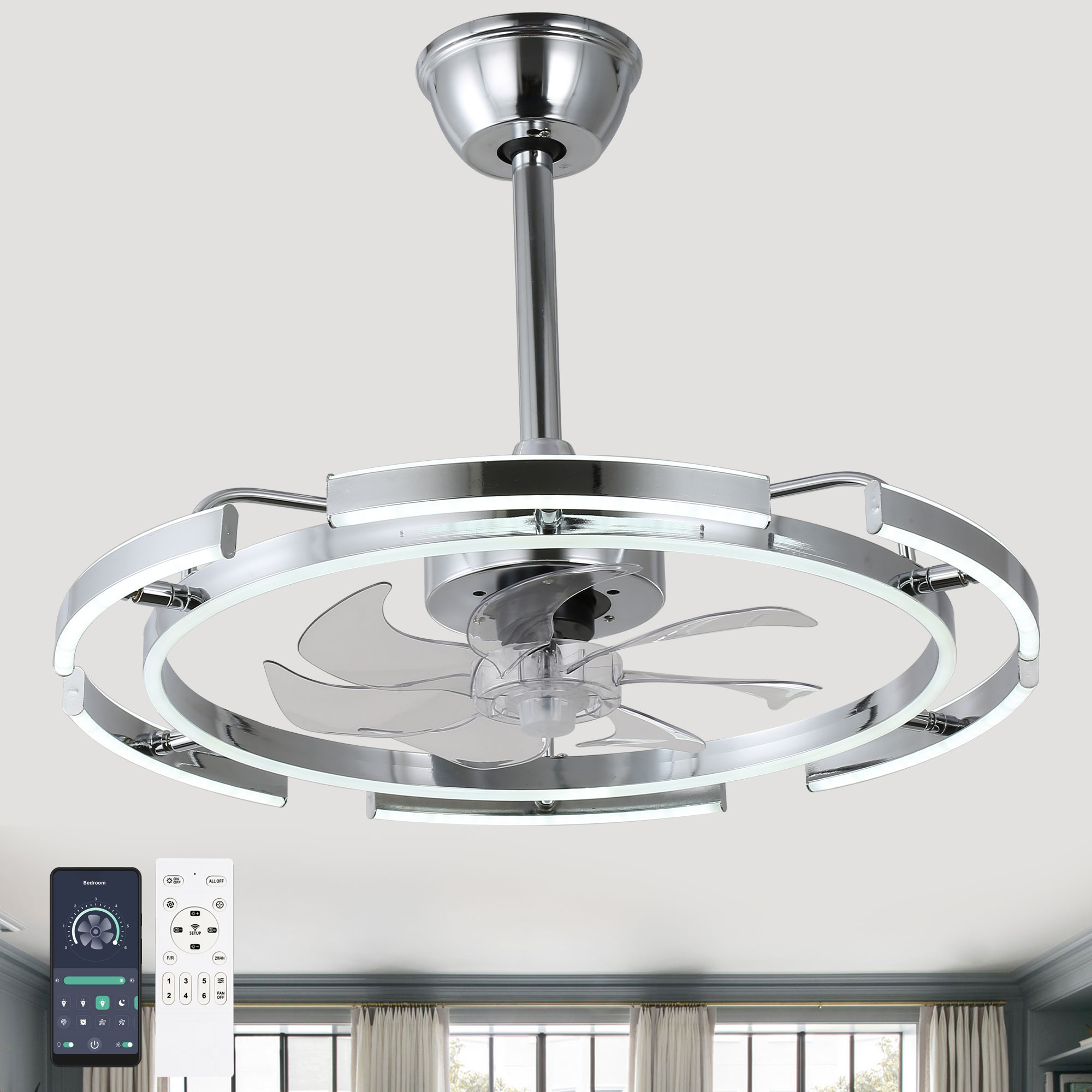Oaks Aura 24" DIY Shape Adjustable Ceiling Fan with Lights Remote&APP ...