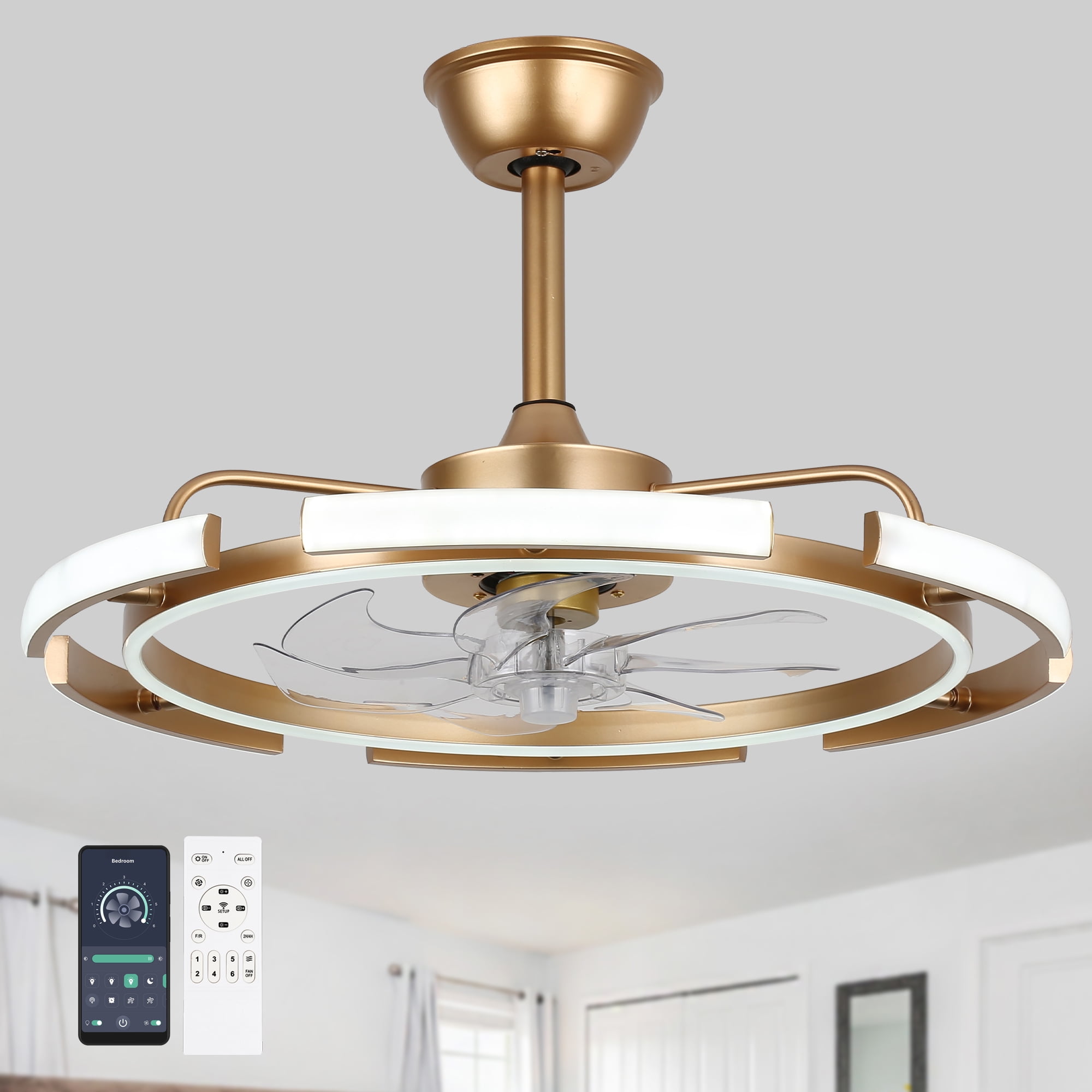 Oaks Aura 24" DIY Shape Adjustable Ceiling Fan with Lights Remote&APP ...