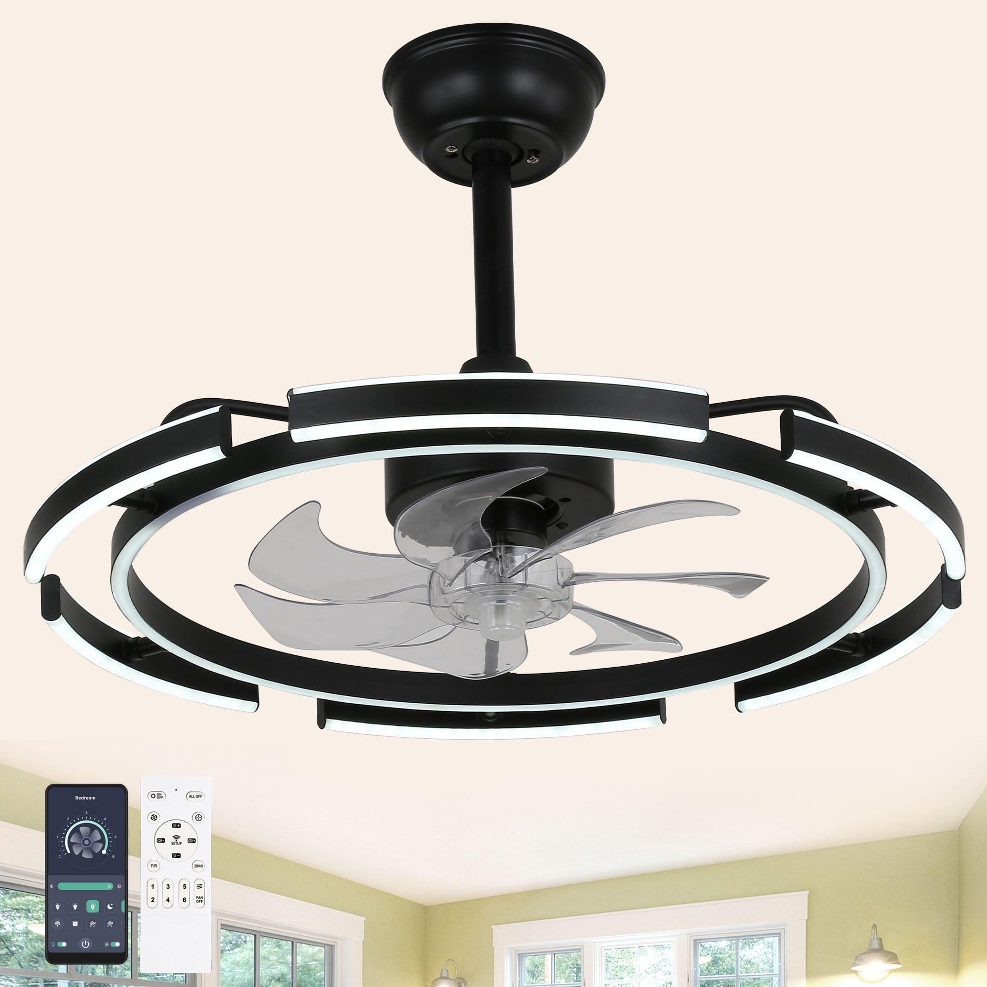 Oaks Aura 24" DIY Shape Adjustable Ceiling Fan with Lights Remote&APP ...