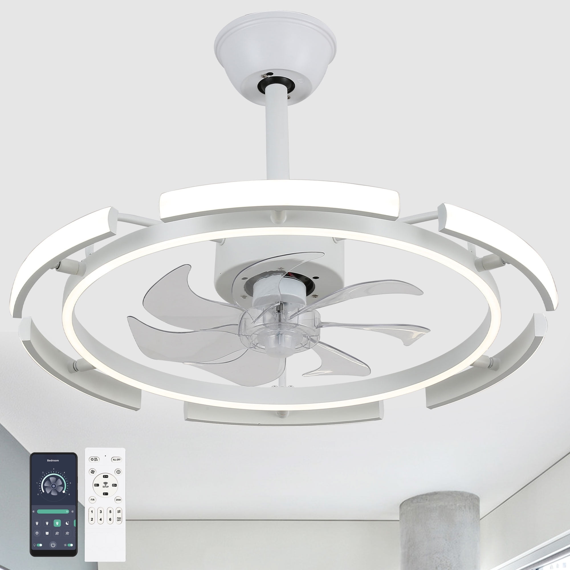 Oaks Aura 24" DIY Shape Adjustable Ceiling Fan with Lights Remote&APP ...