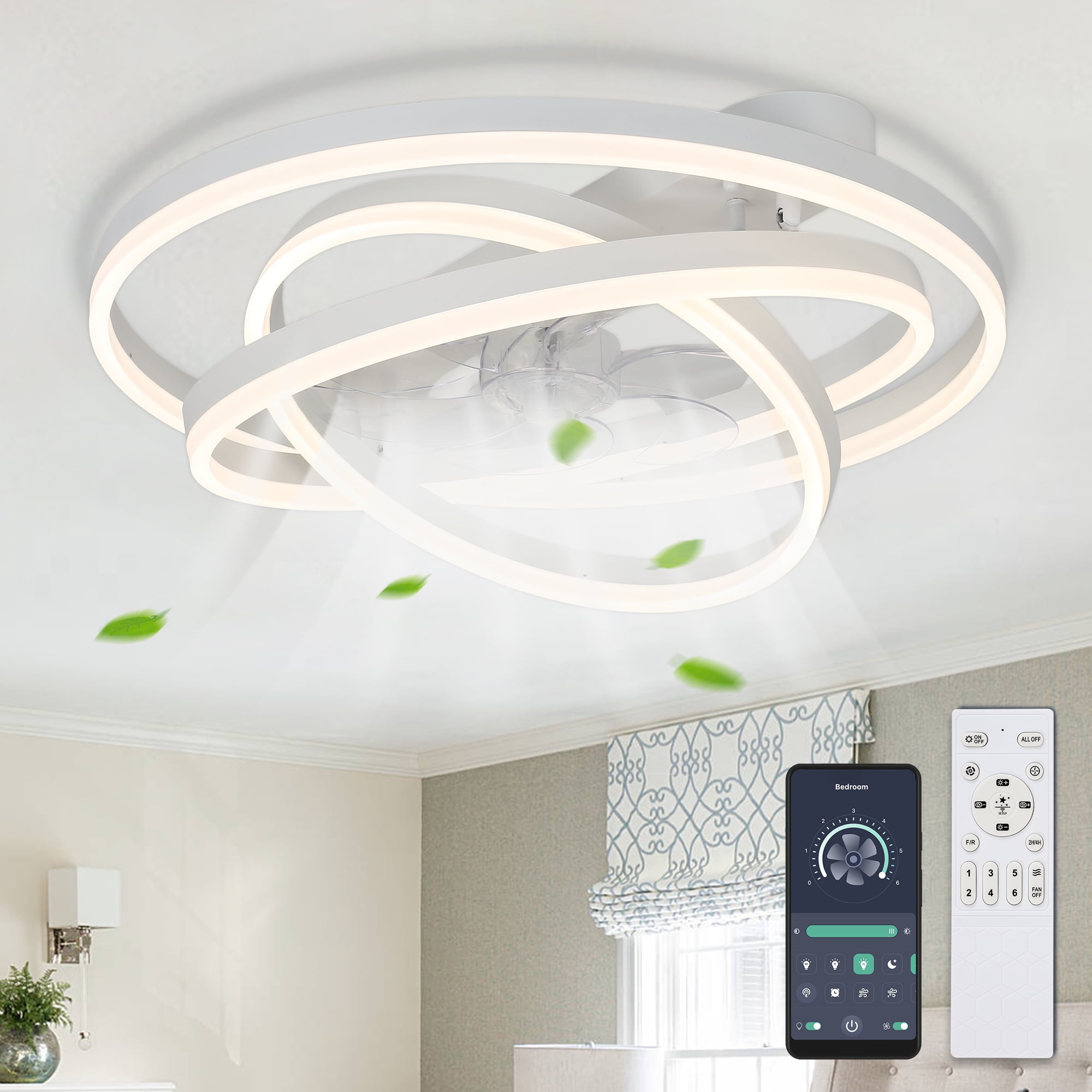 Oaks Aura 24 inch Low Profile Ceiling Fan with DIY Shape, Smart App ...