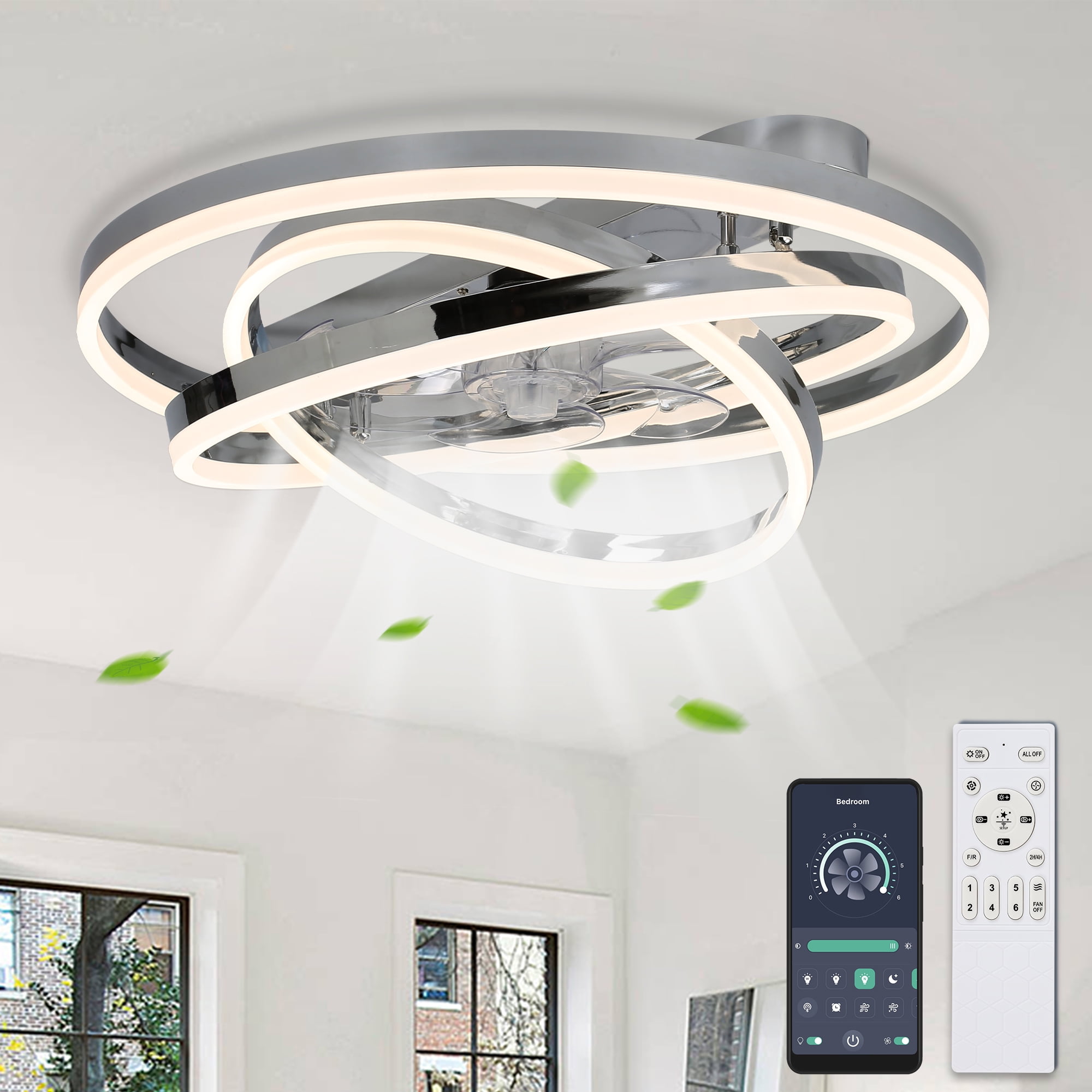Oaks Aura 24'' DIY Shape Ceiling Fan with Smart App Control, 6-Speed DC ...