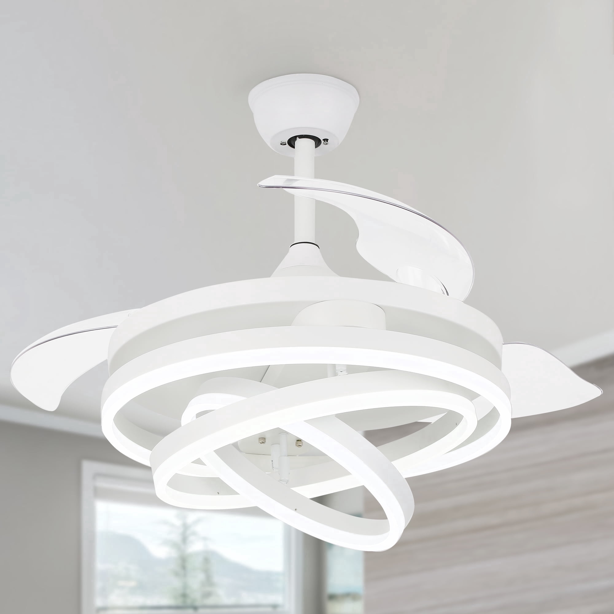 Oaks Aura 42'' Retractable LED Ceiling Fan, Dimmable, 3-Color, 6-Speed ...