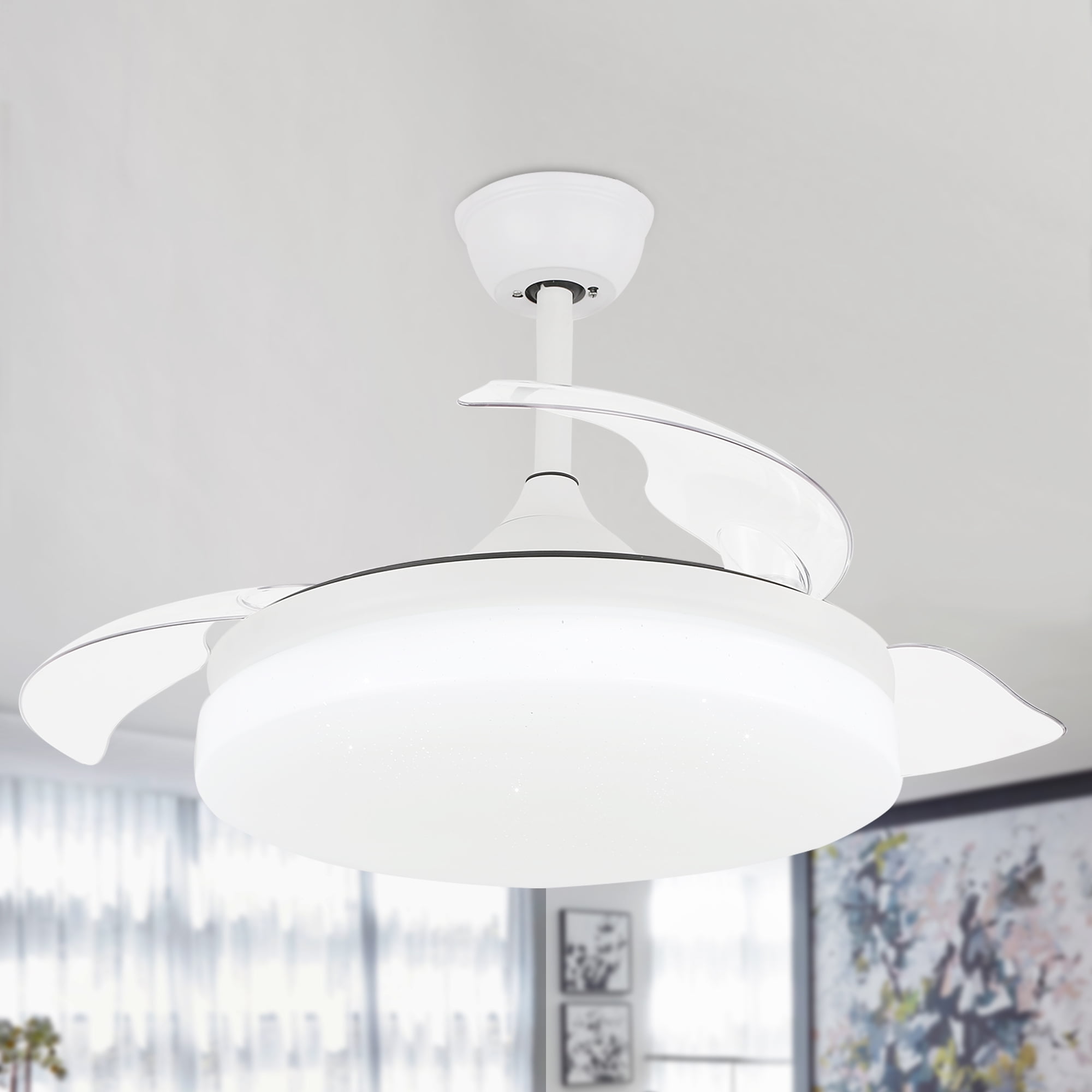 Oaks Aura 42" White Modern Retractable LED Ceiling Fan Light, Indoor ...