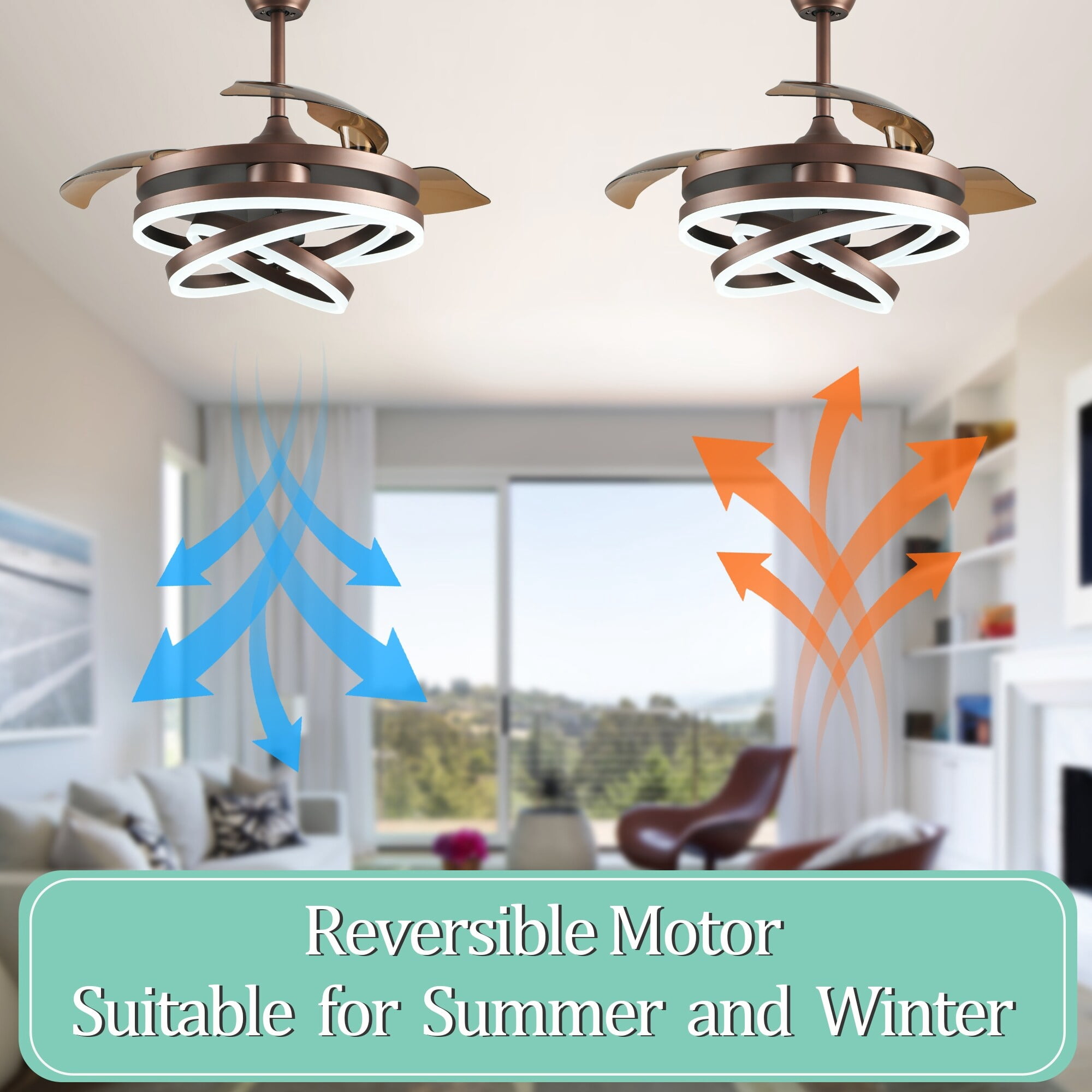 Oaks Aura 42in. DIY Shape Retractable Ceiling Fan With Lights, 6-Speed ...
