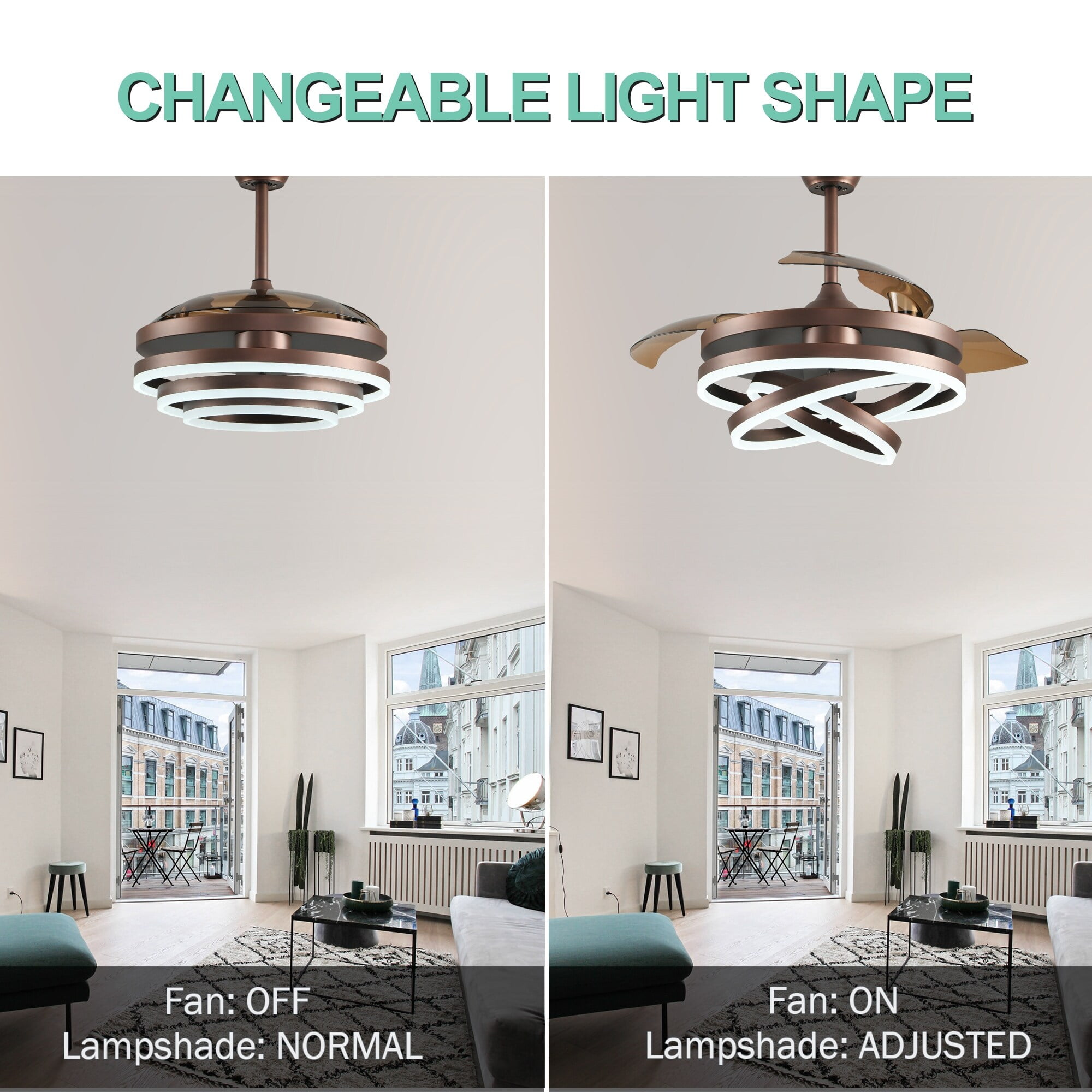 Oaks Aura 42in. DIY Shape Retractable Ceiling Fan With Lights, 6-Speed ...