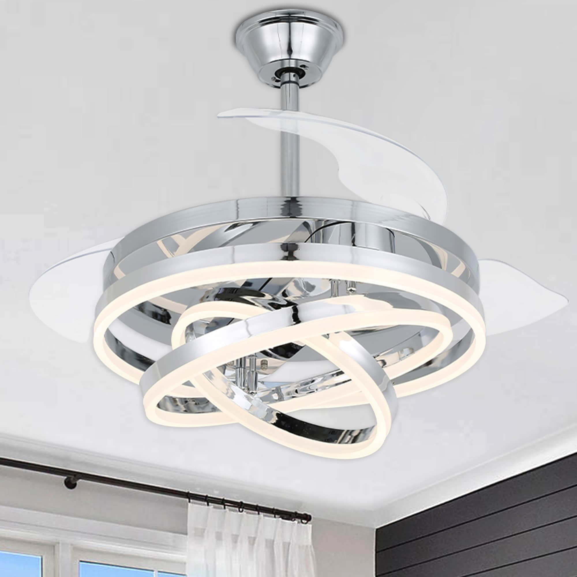 Oaks Aura 42in. LED DIY Shape Modern Ring Ceiling Fan With Lights, 6 ...