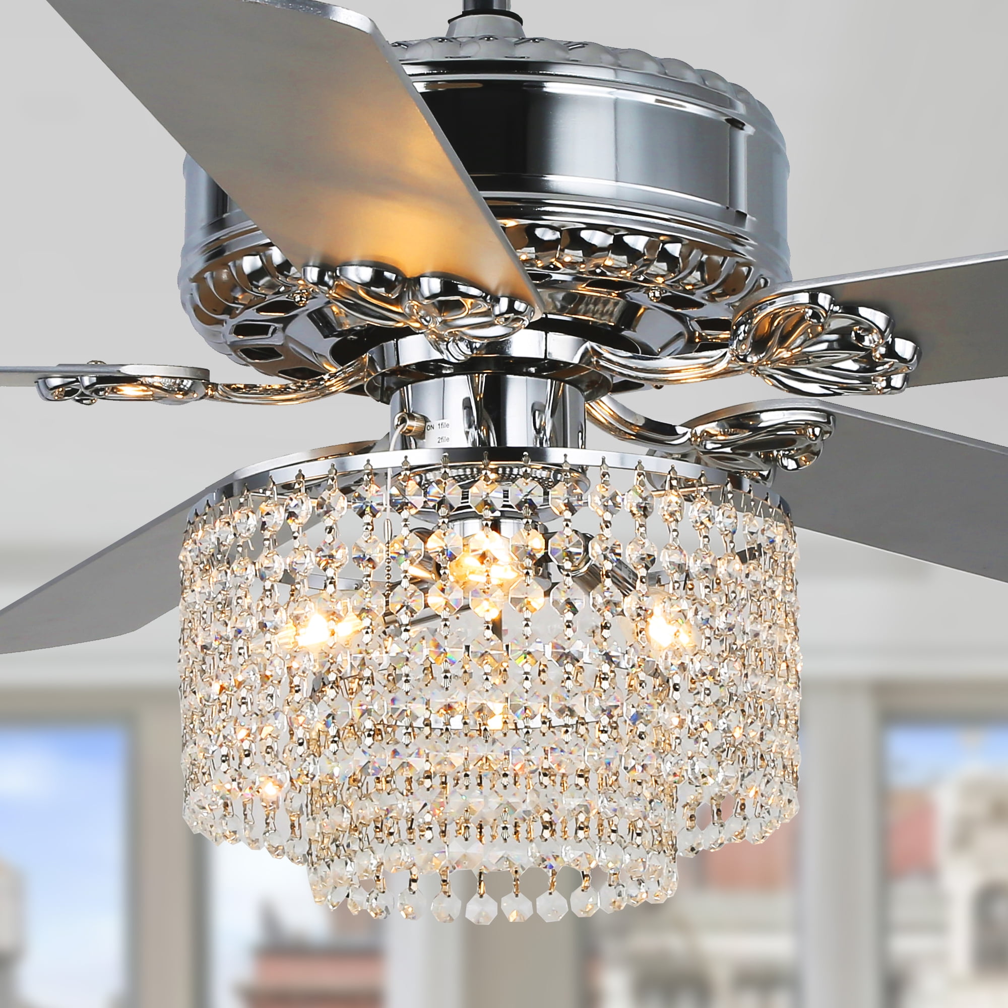Oaks Aura 52 Inch 5-Blade Reversible Crystal Adjustable Ceiling Fan ...