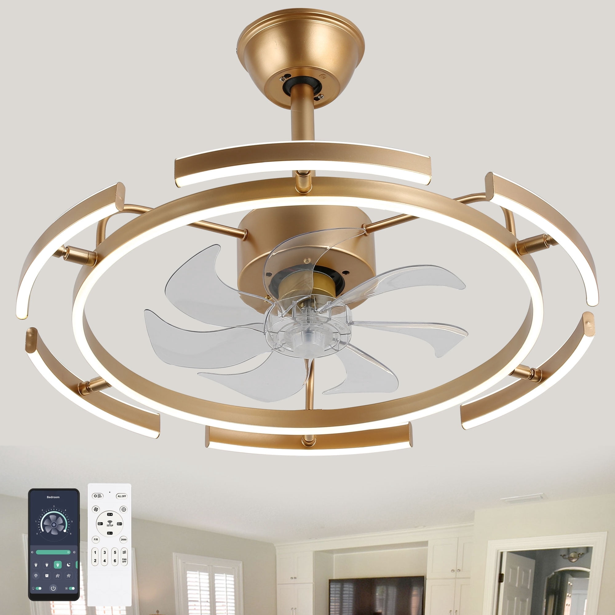 Oaks Aura DeClue 24in. 6 DIY-Shape Smart Ceiling Fan with Light ...