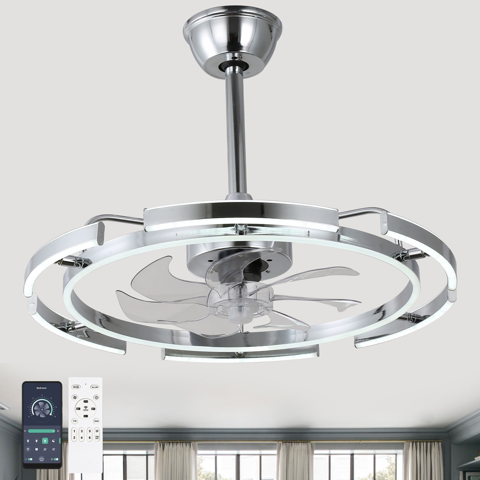 Oaks Aura DeClue 24in. 6 DIY-Shape Smart Ceiling Fan with Light ...