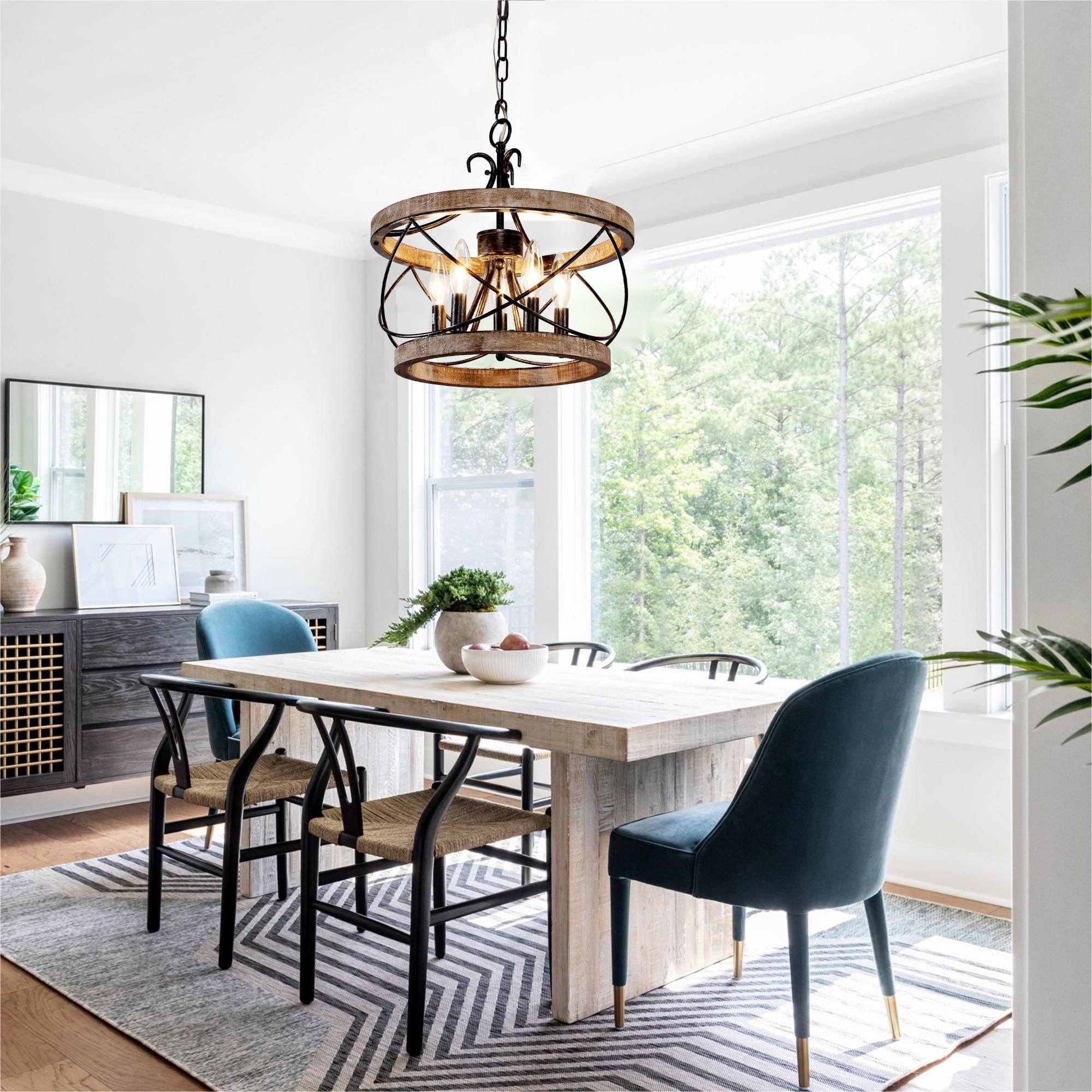 Oaks Aura 15.5/20" 5-Light Farmhouse Kitchen Island Chandelier Wood ...