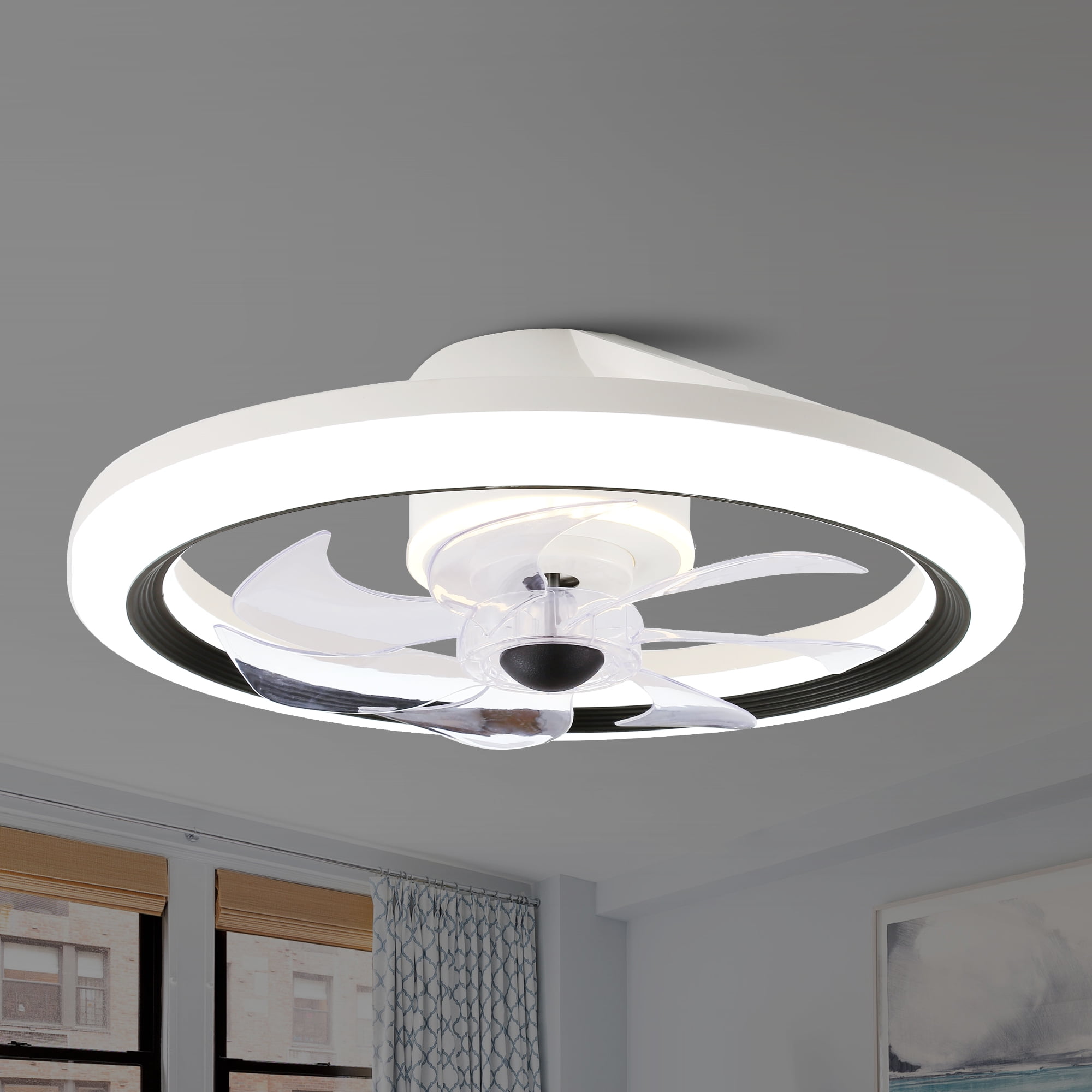 Oaks Aura Low Profile Ceiling Fan with LED lights Bladeless Smart App ...