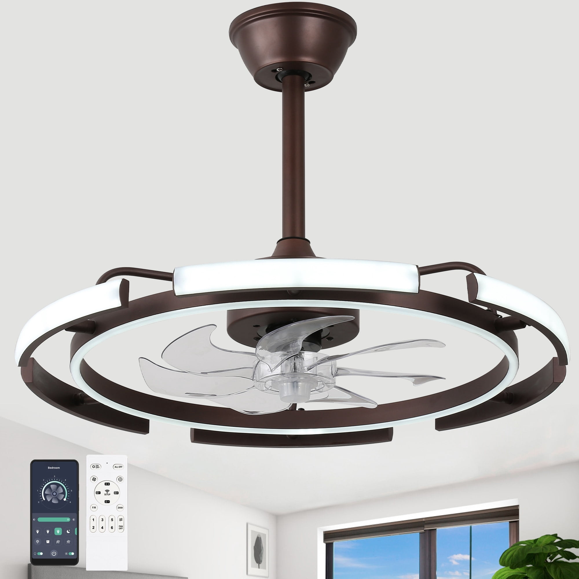 Oaks Aura Meyer 24in. Cyberpunk 6 DIY Shapes Smart Ceiling Fan with ...