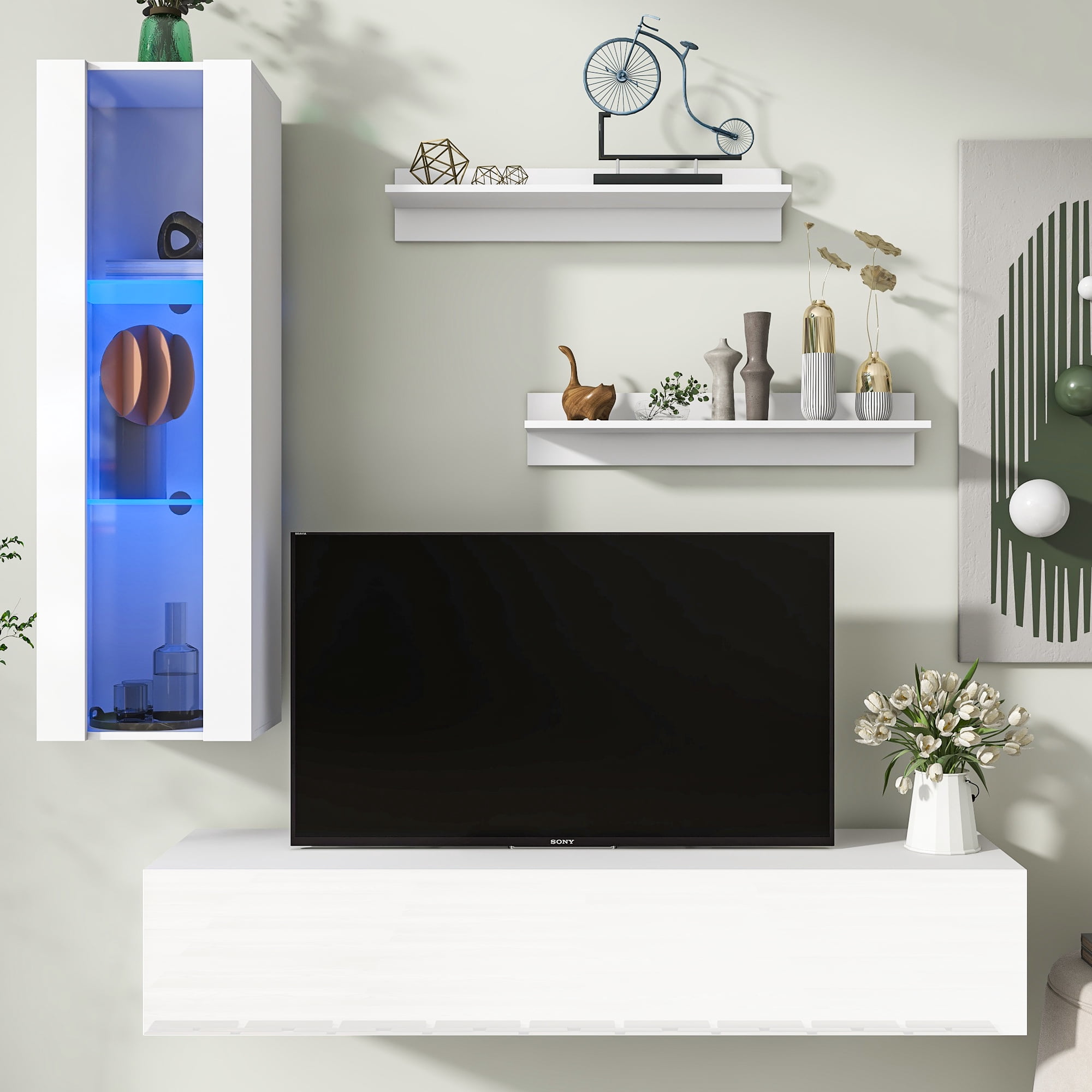 Oaks Aura ON-TREND 4-Piece Wall Mount Floating TV Stand with See ...