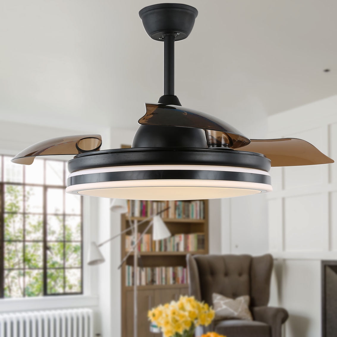 Oaks Aura Retractable 3-Blade Ceiling Fan Light Adjustable Dimmable ...
