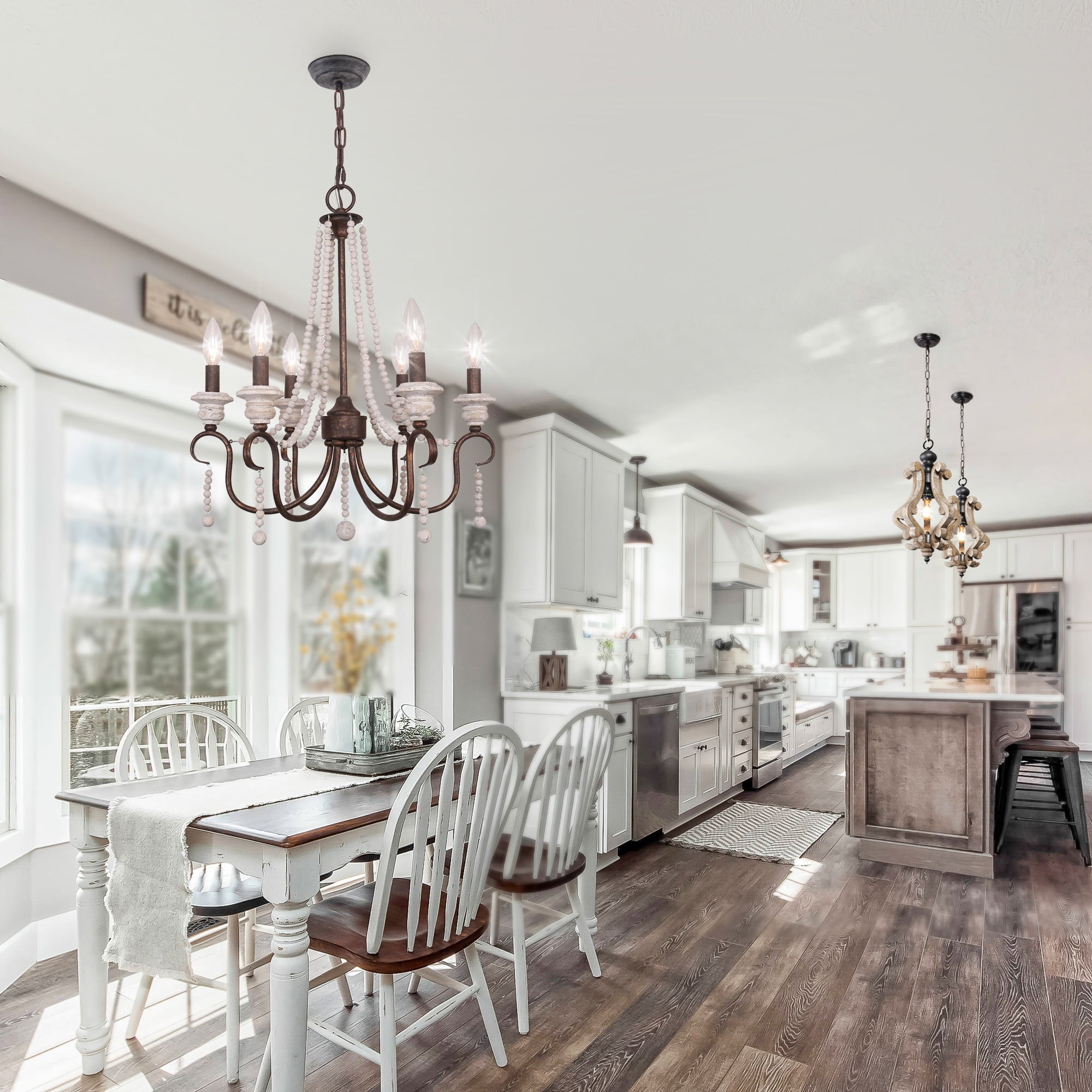 Oaks Aura Rustic Wood Pendant Light Kitchen Island Light, Farmhouse ...