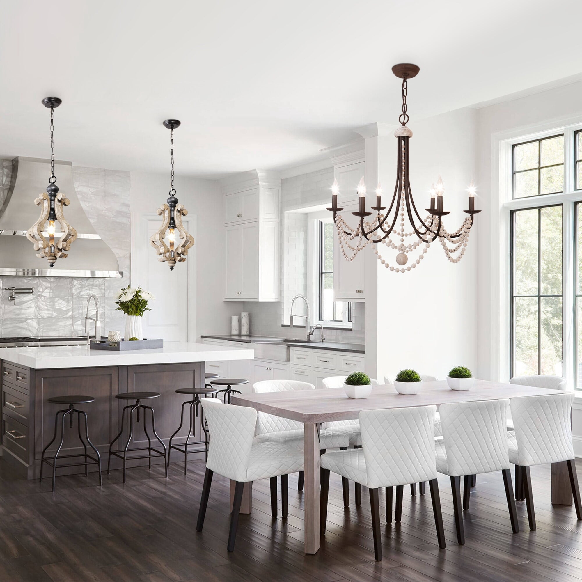 Oaks Aura Rustic Wood Pendant Light Kitchen Island Light, Farmhouse ...