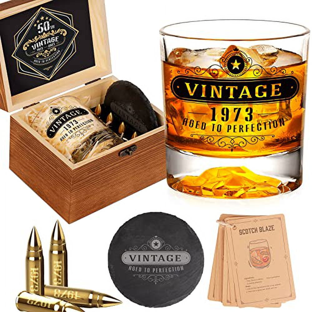 Oaksea 50th Birthday Gifts for Men Dad, Vintage 1973 Whiskey Glass Set ...