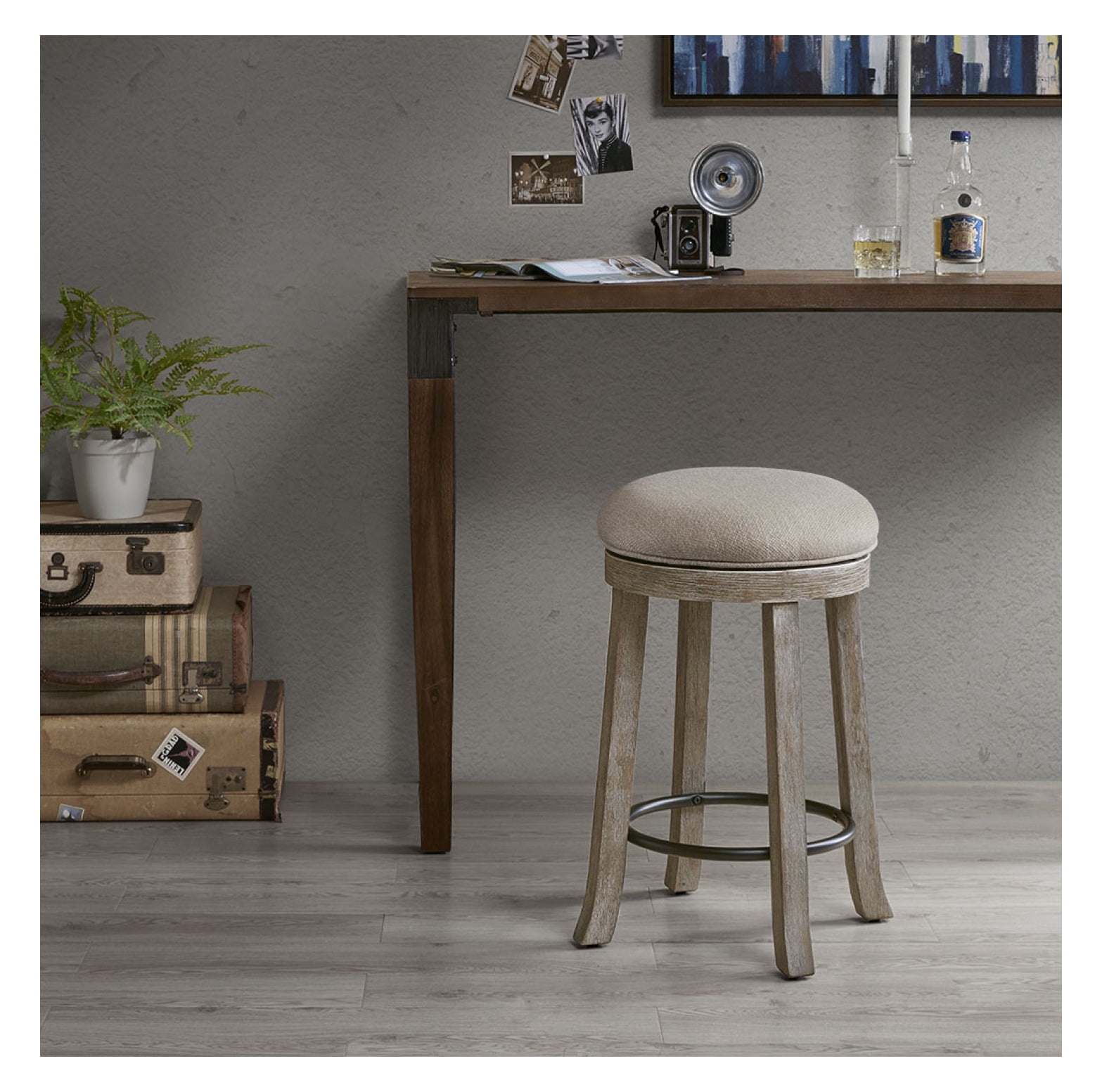 Oaktown Swivel Counter Stool - 360° Rotation - Rustic Farmhouse Style ...